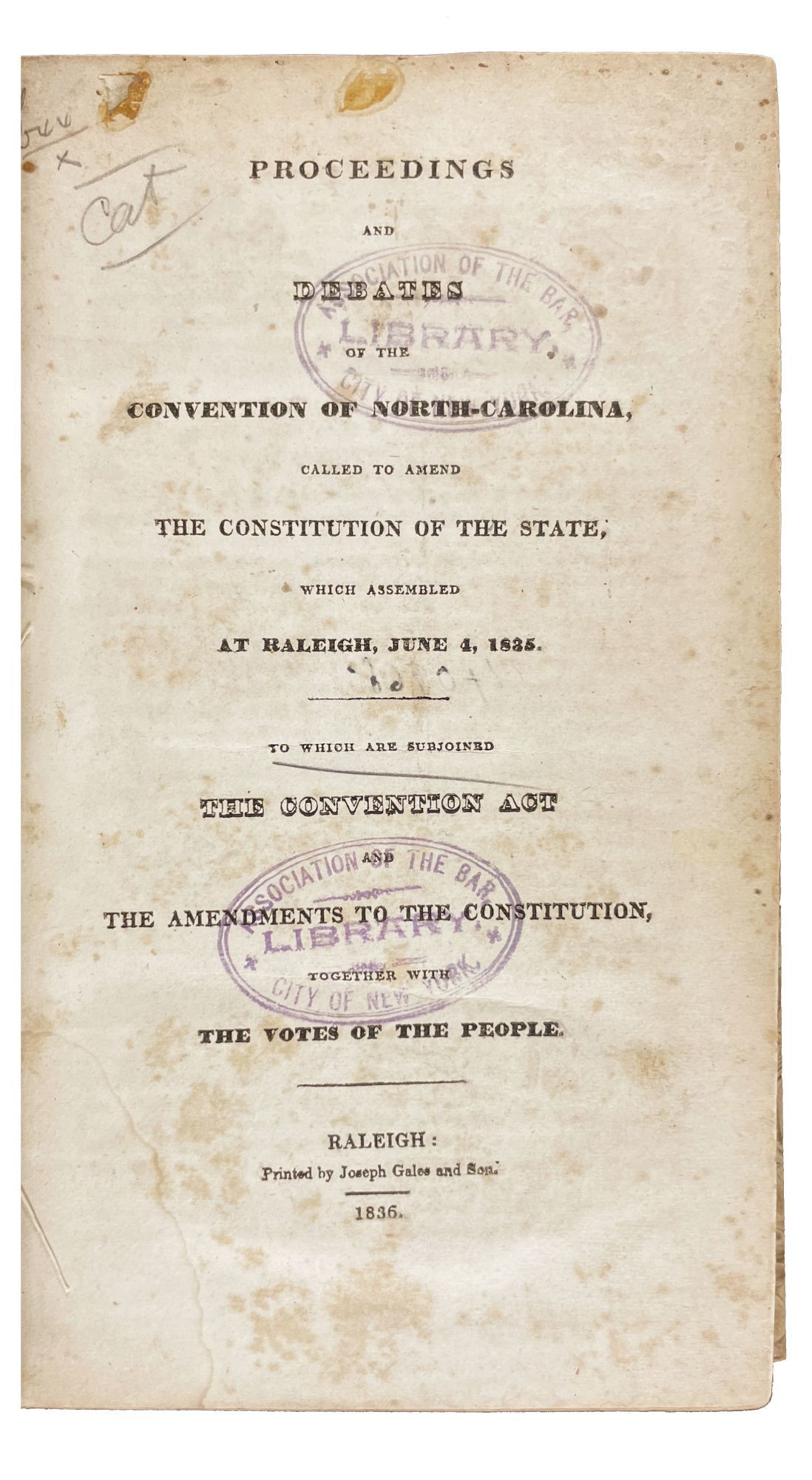 Proceedings and debates of the Convention of North Carolina, called to ...