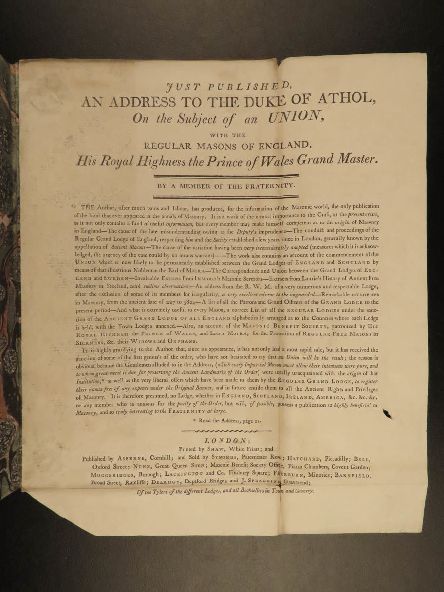 Masonic Union. An address to His Grace the Duke of Athol on the subject ...