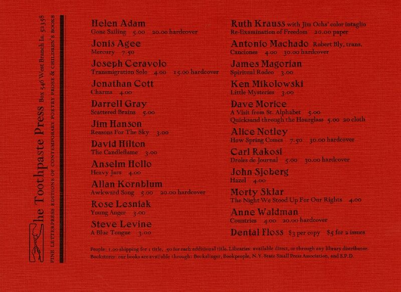 Toothpaste Press Box 546 West Branch, Ia. 52358. Fine letterpress ...