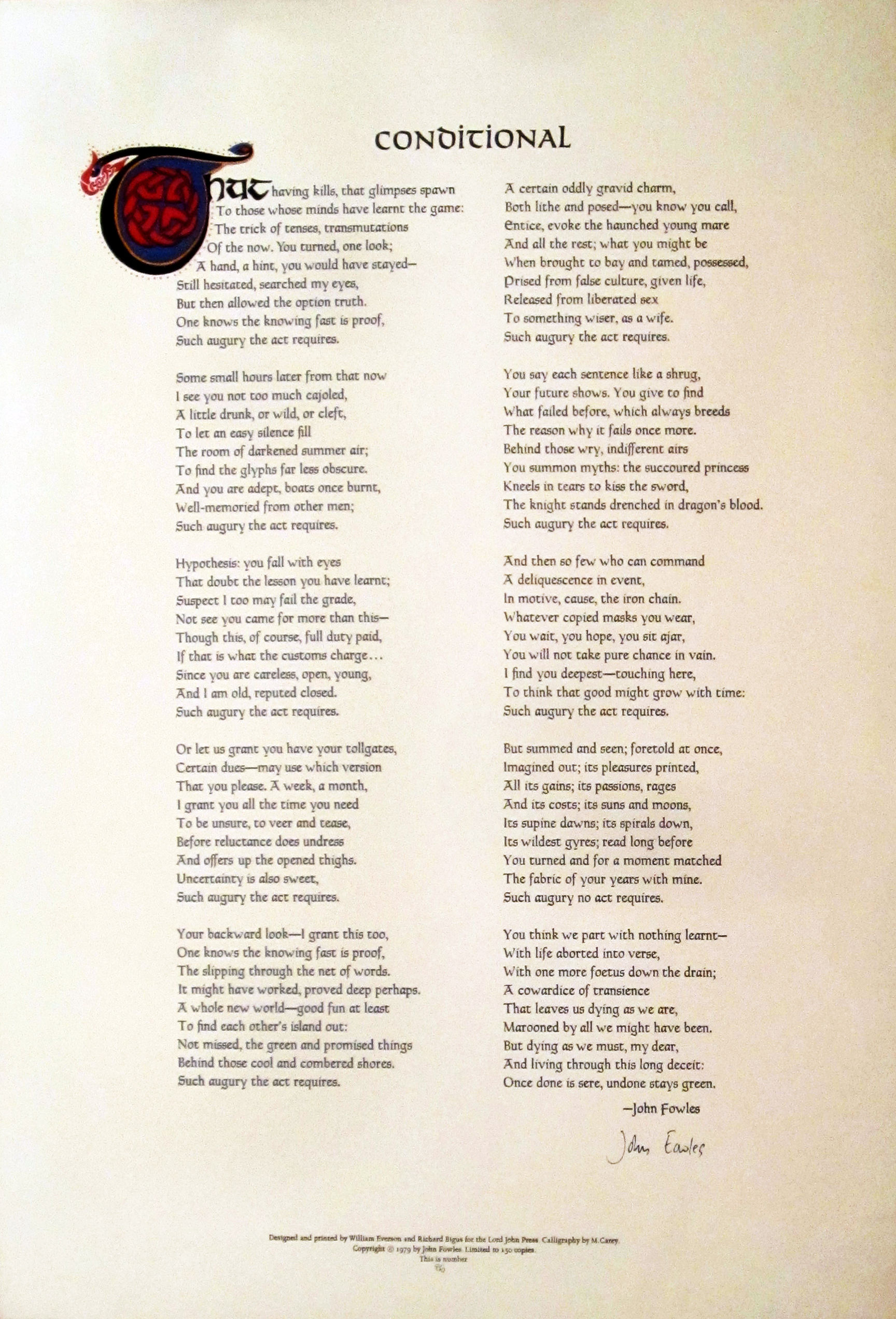 Conditional by Fowles, John | 1979 | Lord John Press | Biblio