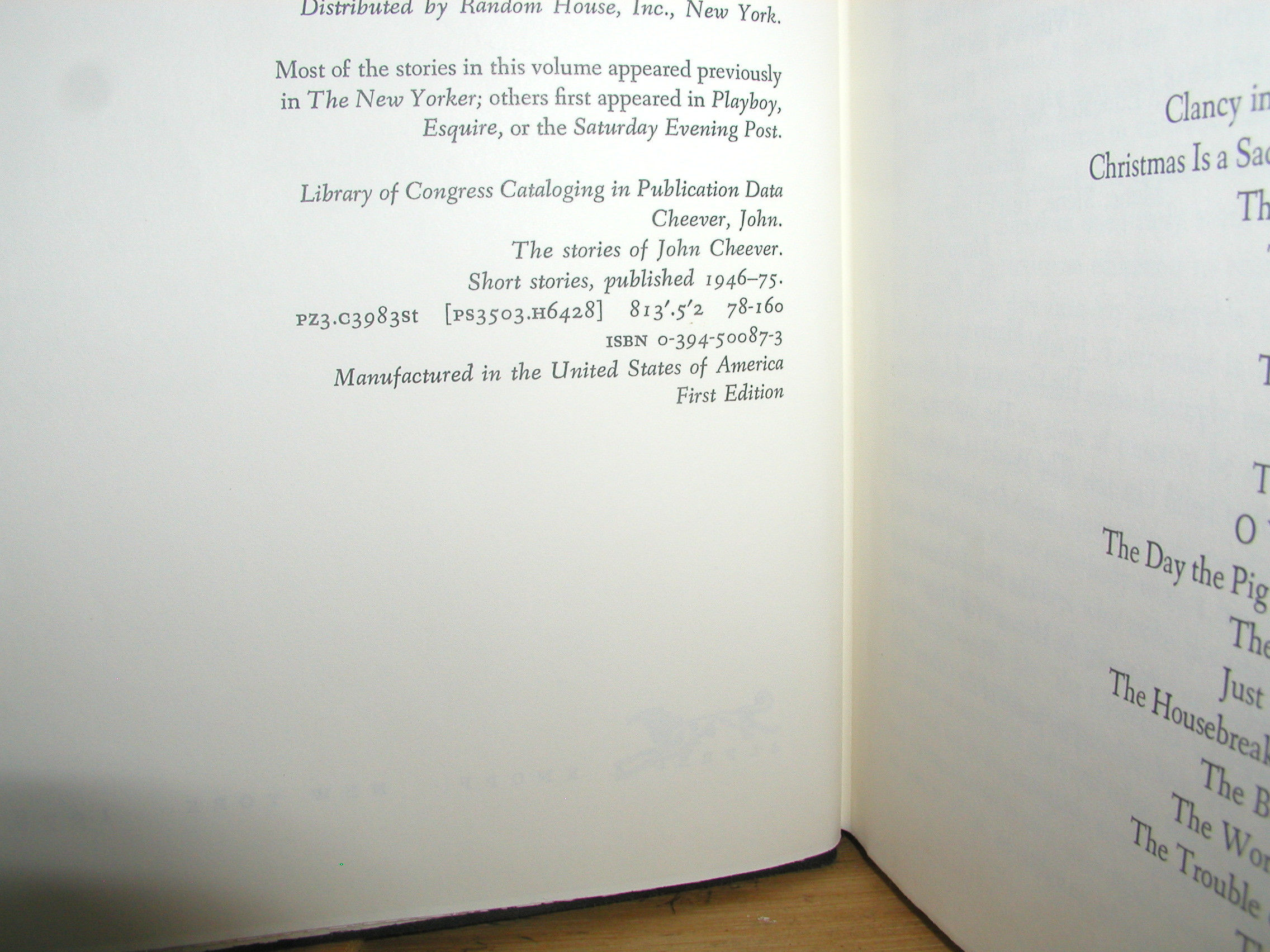 THE STORIES OF JOHN CHEEVER by JOHN CHEEVER | HARD COVER, CLOTH | 1978 ...