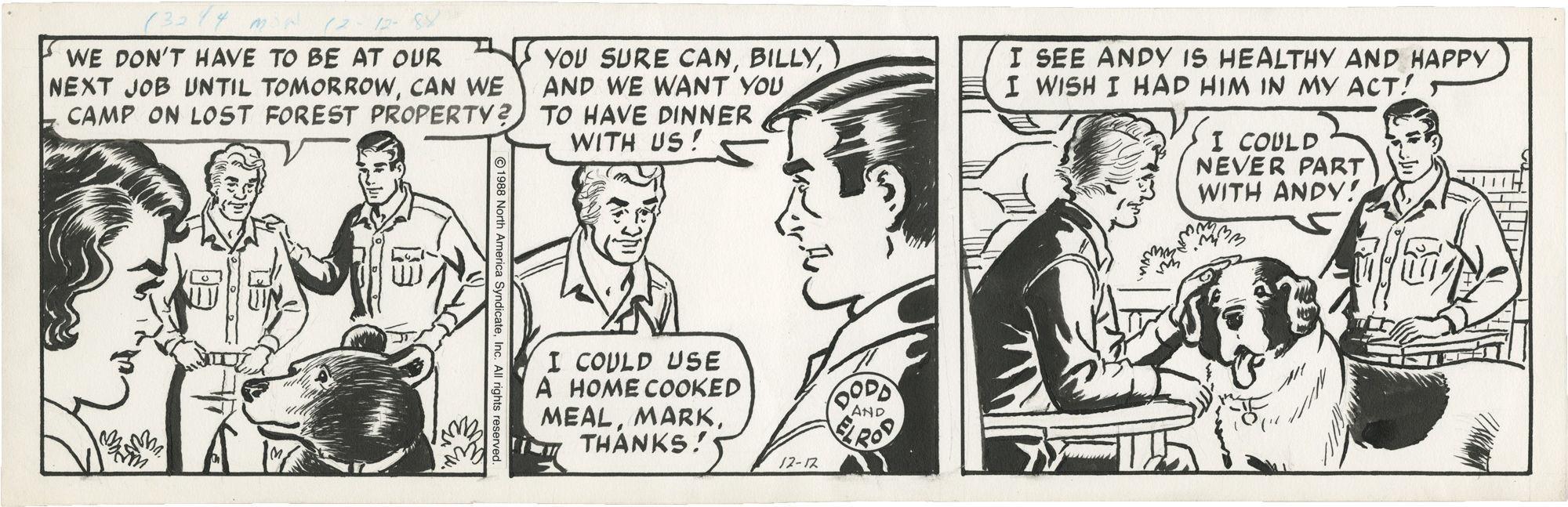 Original artwork for Mark Trail comic strip, December 12, 1988 by Ed ...