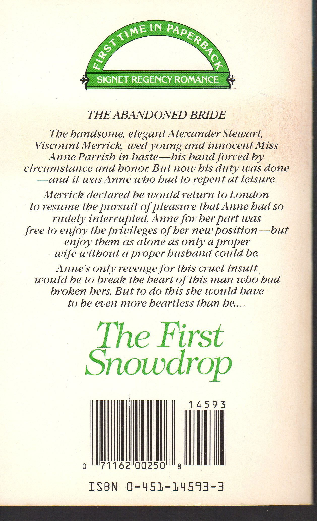The First Snowdrop by Balogh, Mary | Paperback | 1986 | N A L ...