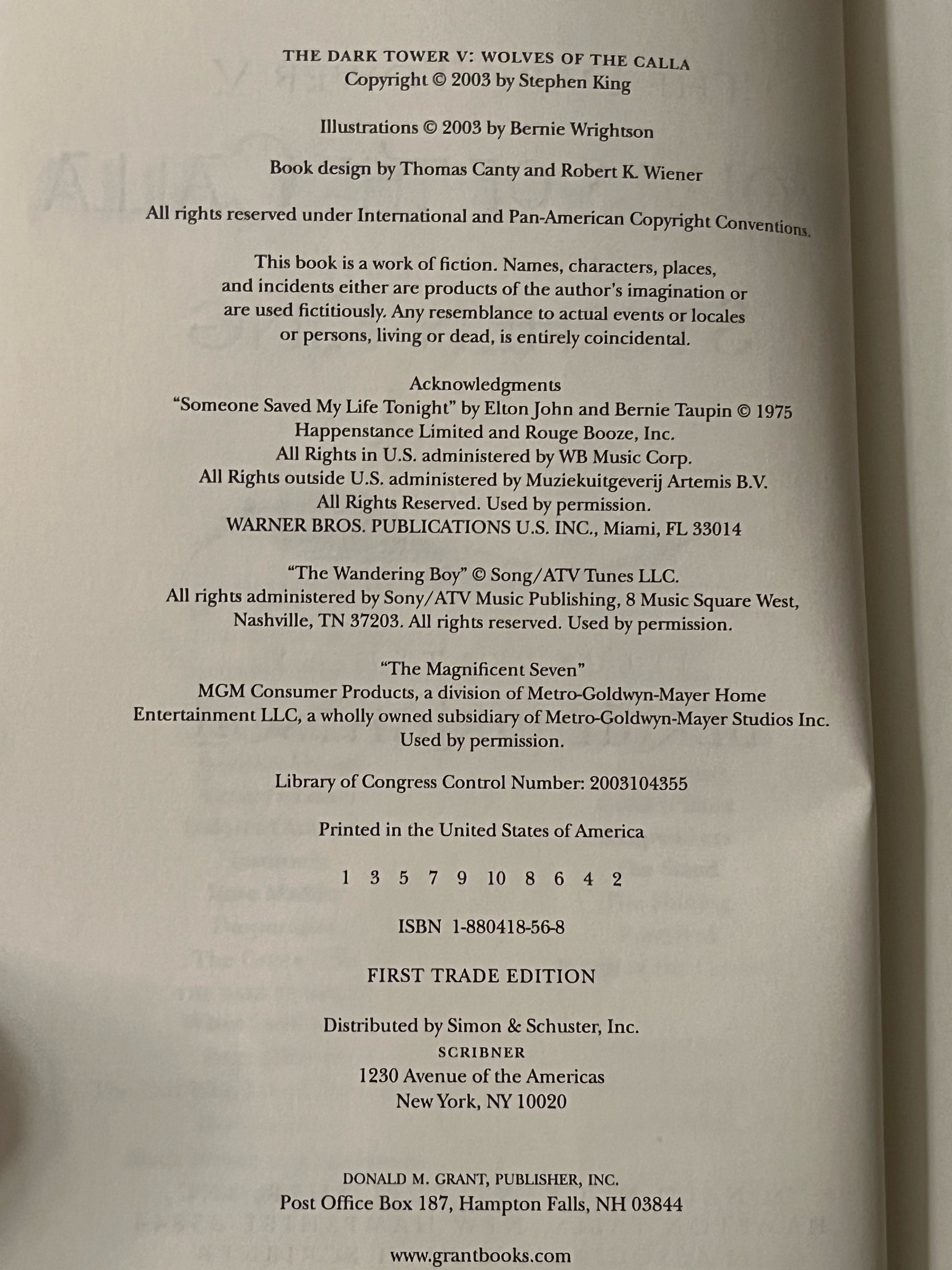 SIGNED - 1st Trade Ed + Printing- Wolves of the Calla (Dark Tower ...