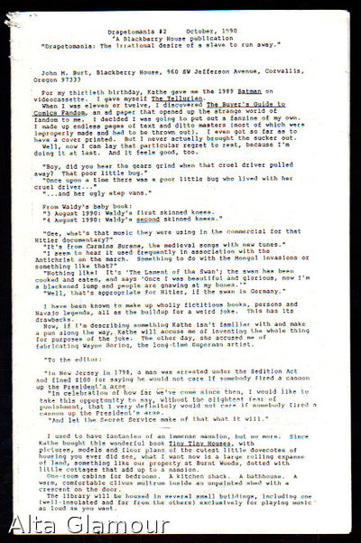 DRAPETOMANIA by Burt, John M | 1990 | Blackberry House | Biblio