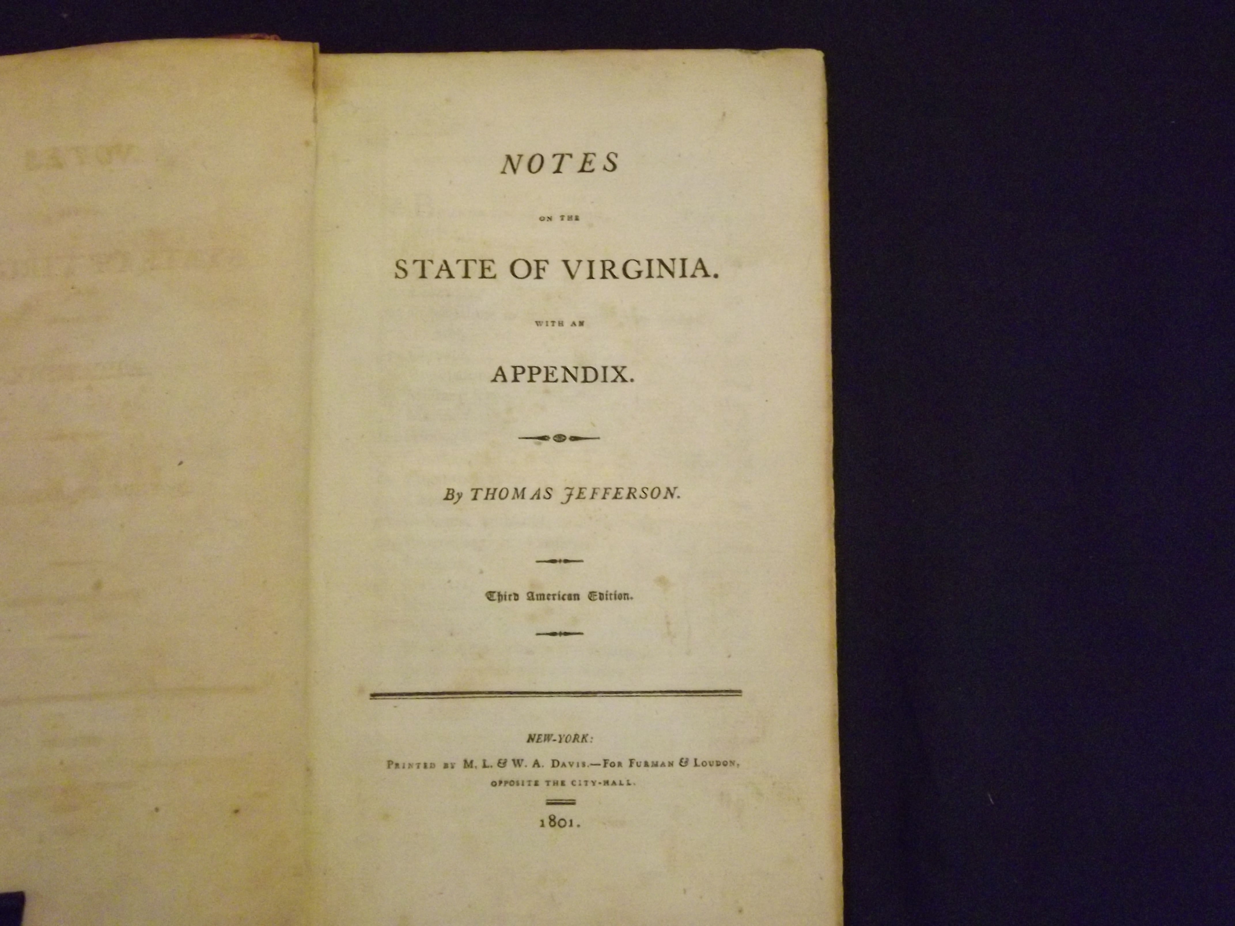 Notes on the State of Virginia. by Thomas Jefferson - Third American ...