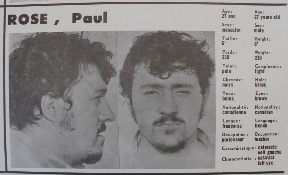 Scarce FLQ 1970 bilingual wanted poster for Paul Rose, Jacques Rose ...