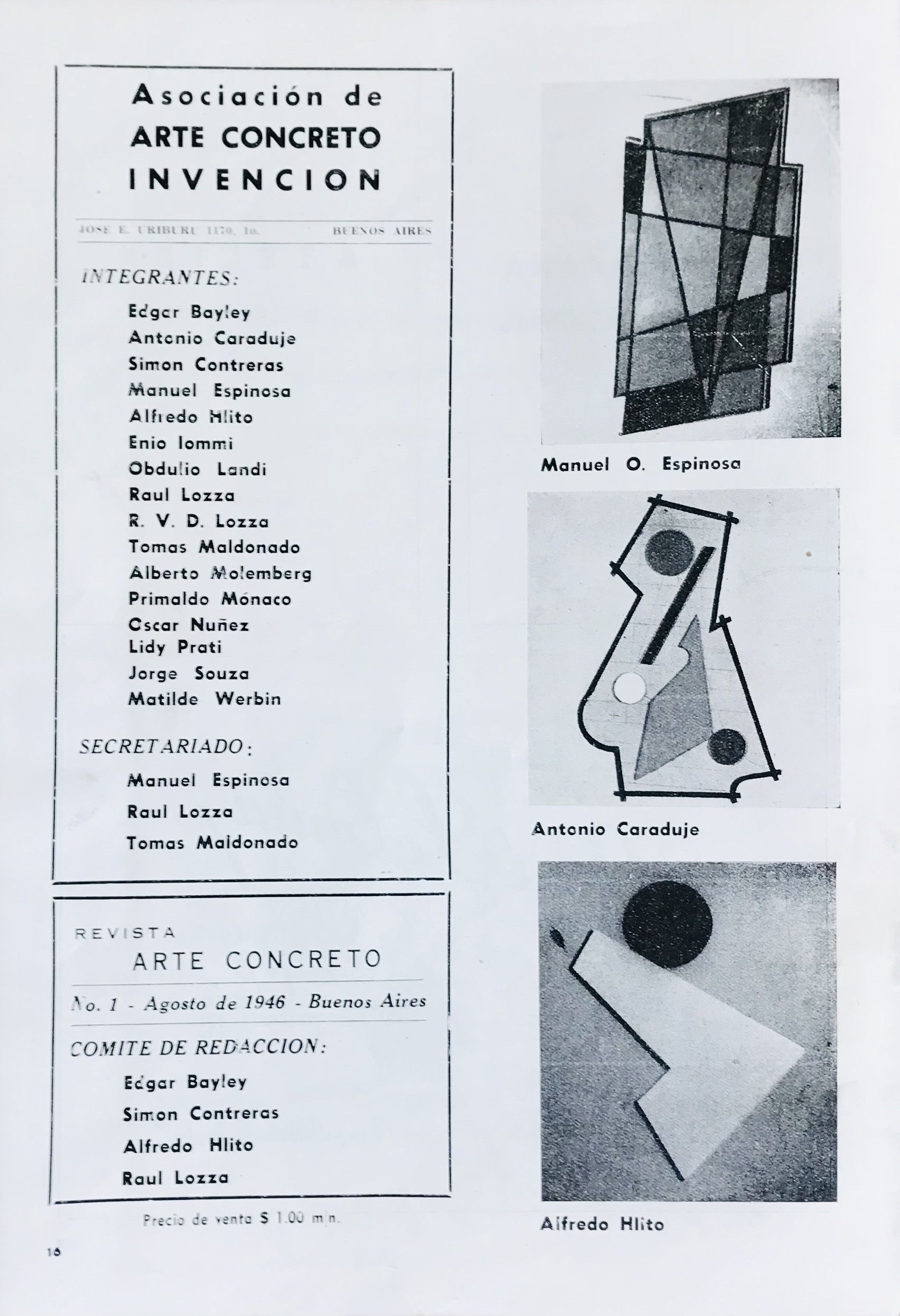 ARTE CONCRETO INVENCIÓN. Nº 1. Comité de redacción: Edgar Bayley, Simón ...