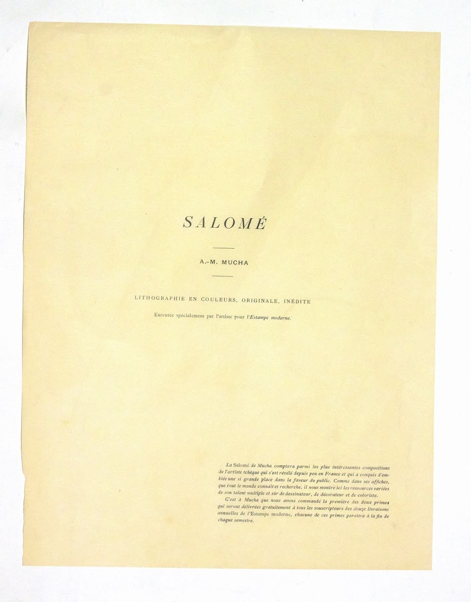 "Salomé"" - Lithographie originale sur Japon - L'Estampe Moderne Original lithograph on papier ...