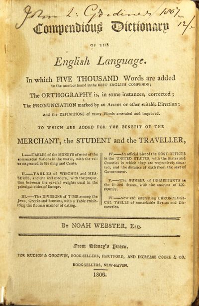 BIBLIO | A compendious dictionary of the English language.. by Webster ...