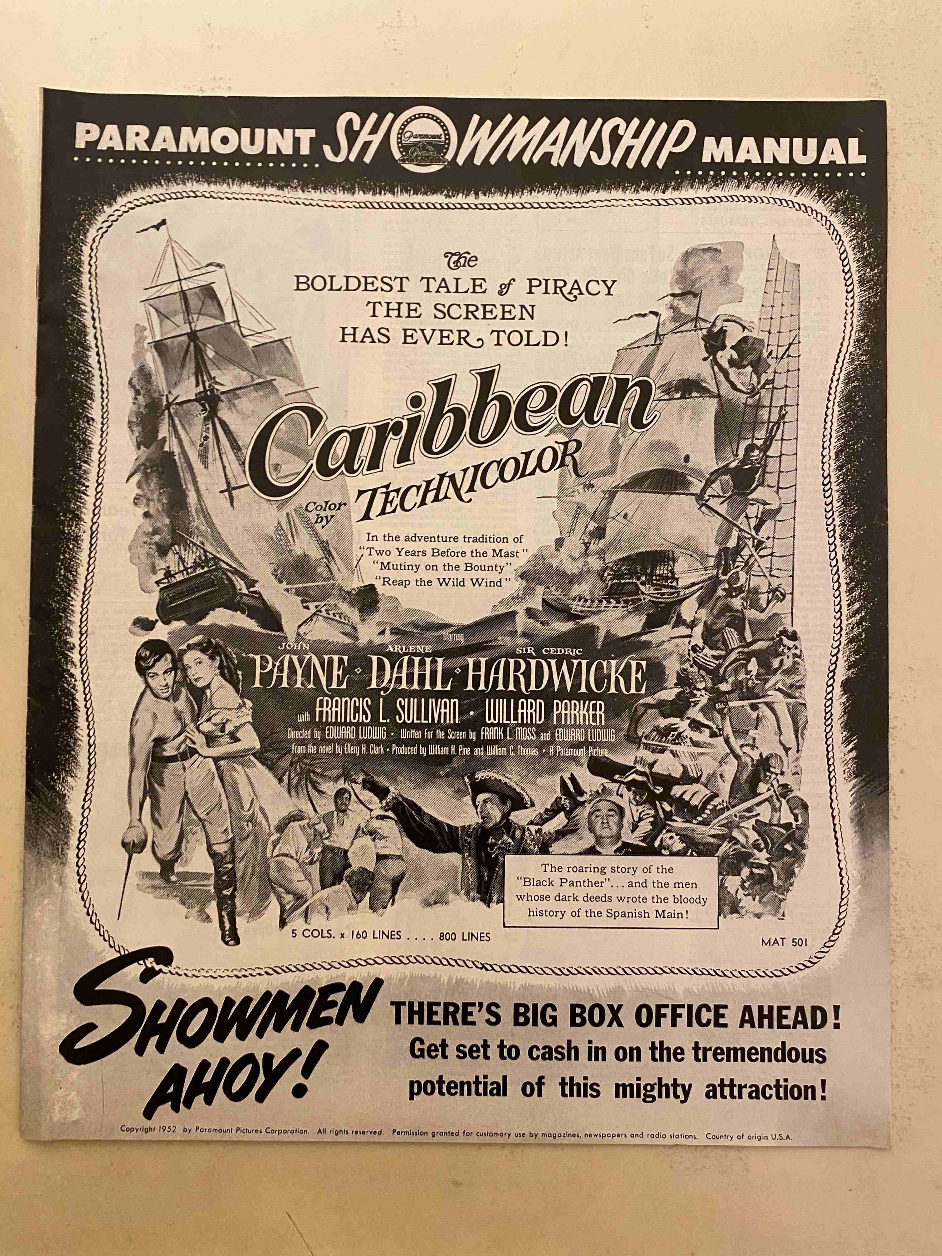 Caribbean Pressbook 1952 John Payne, Arlene Dahl, Cedric Hardwicke by Directed by Edward Ludwig ...