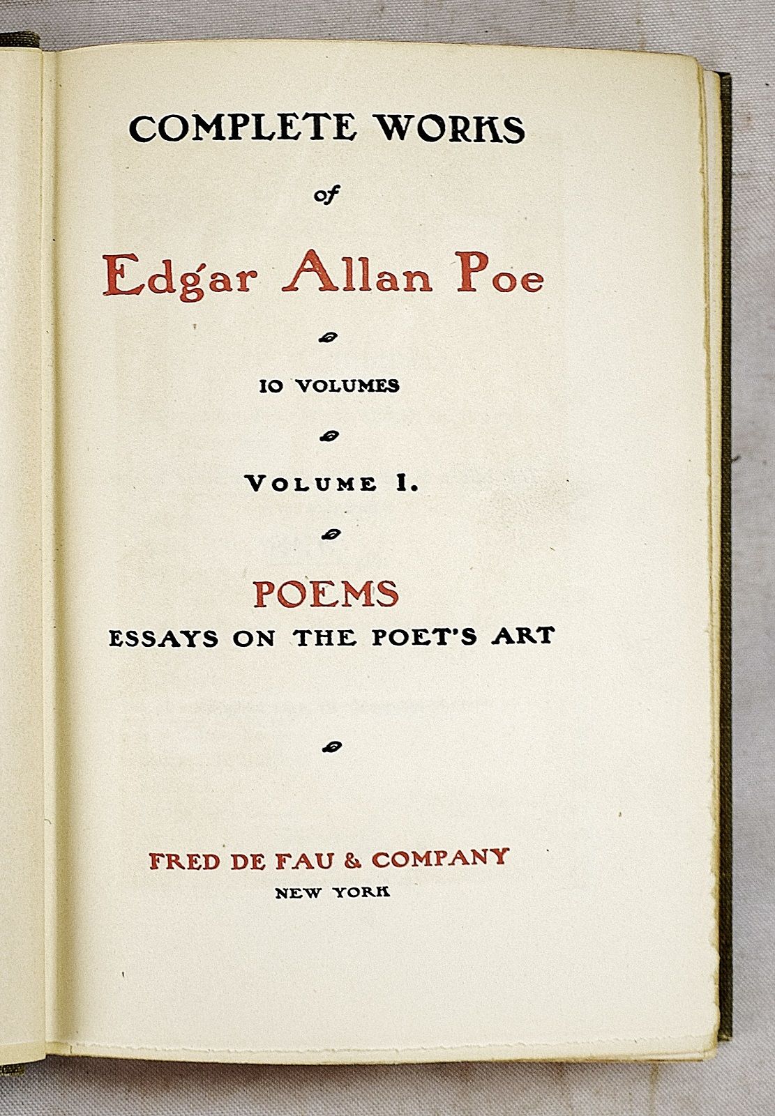 Complete Works of Edgar Allan Poe 10 Vol. Limited Ed. 1902 Fred De Fau ...