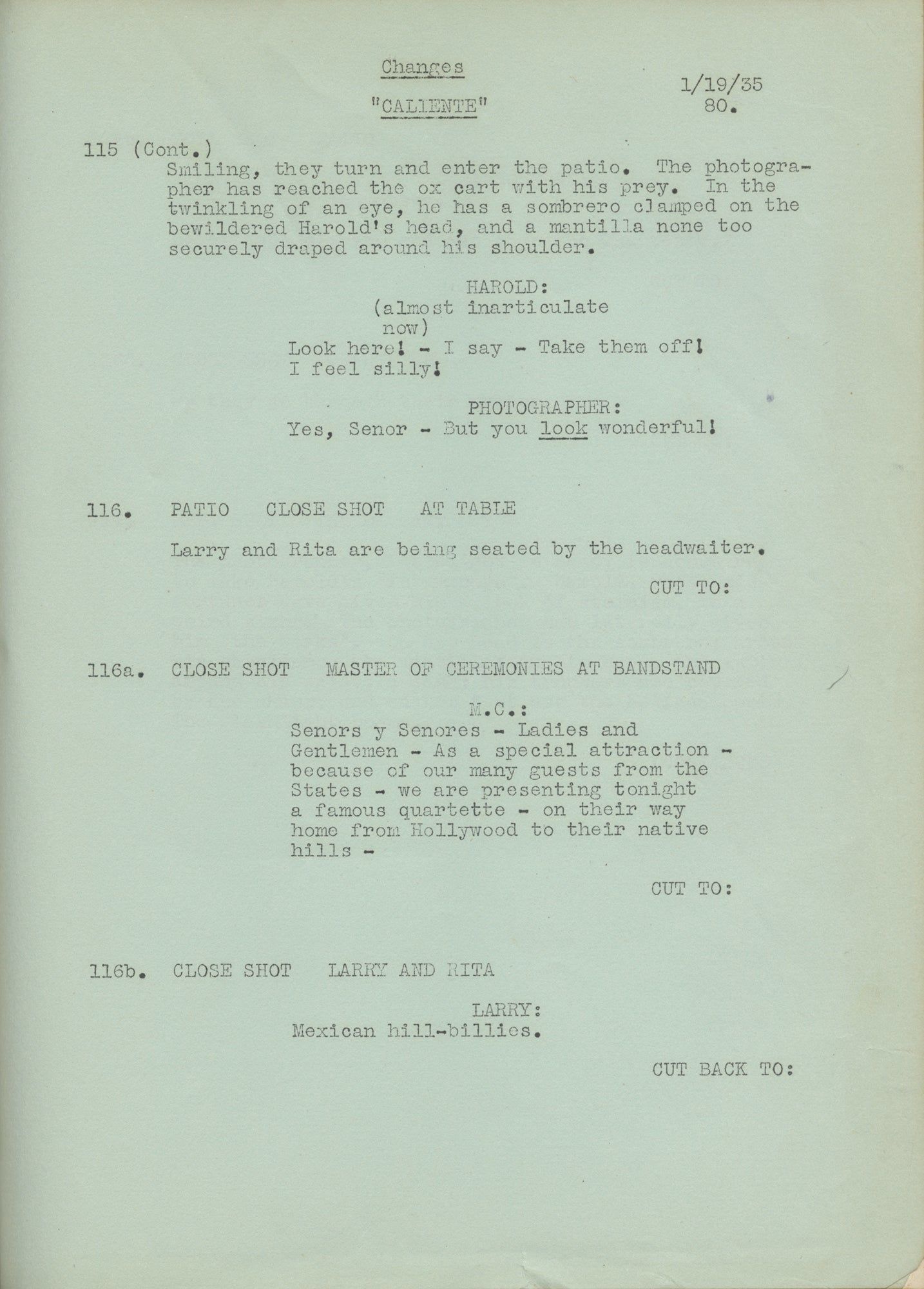[In] Caliente (Original screenplay for the 1935 film, presentation copy ...