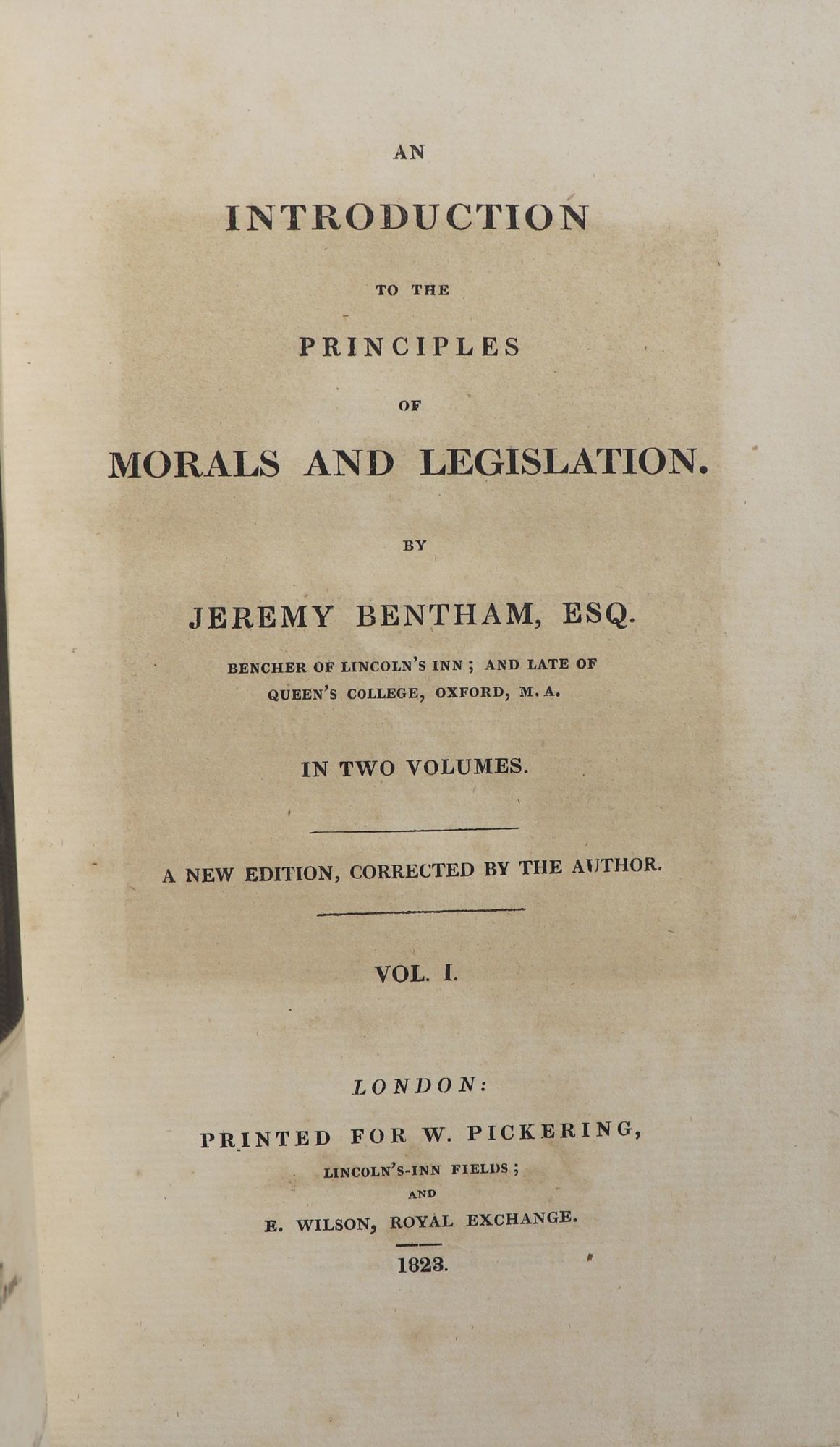 BIBLIO | An Introduction to the Principles of Morals and Legislation by ...
