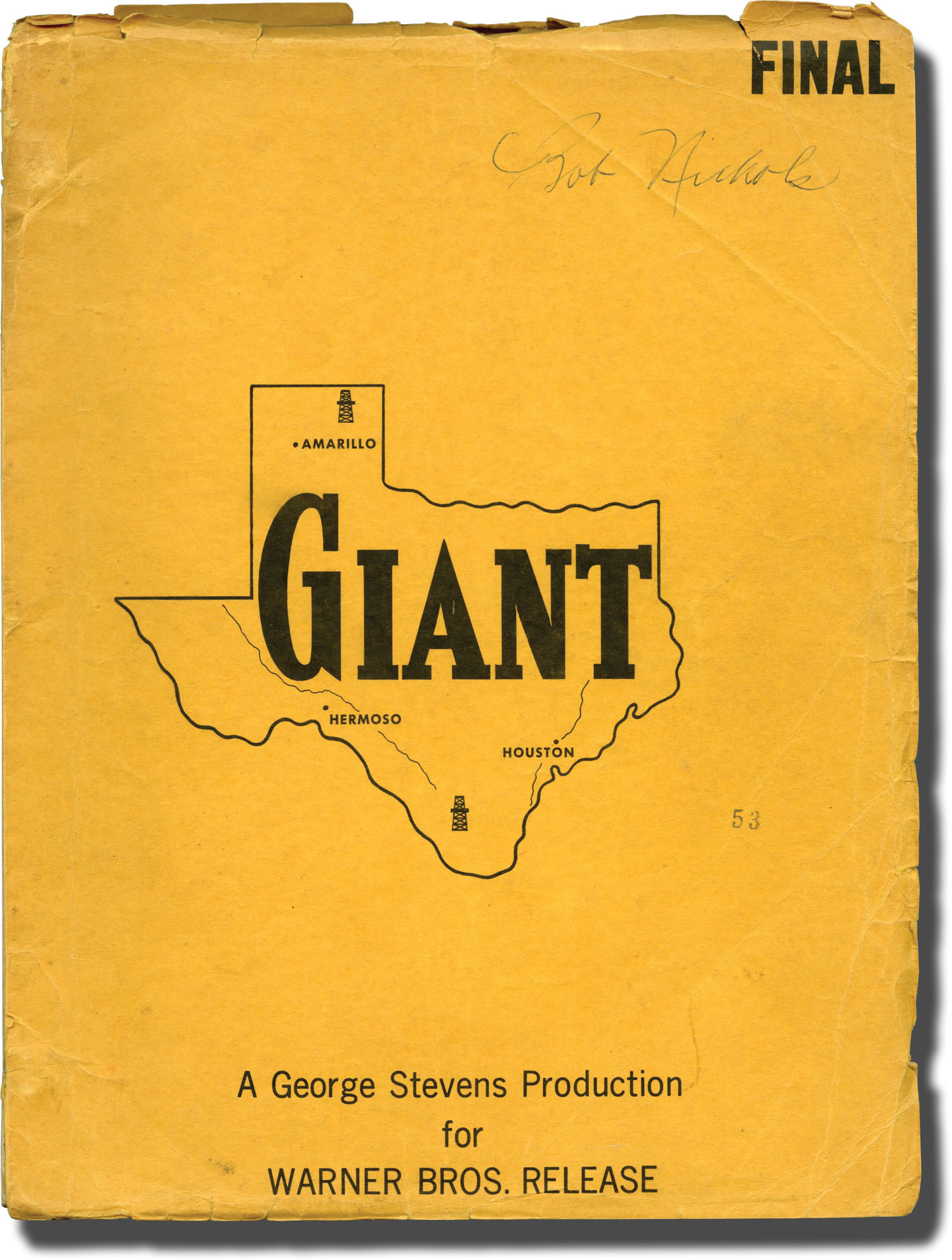 Giant (Original screenplay for the 1956 film, Bob Nichols' copy) by ...