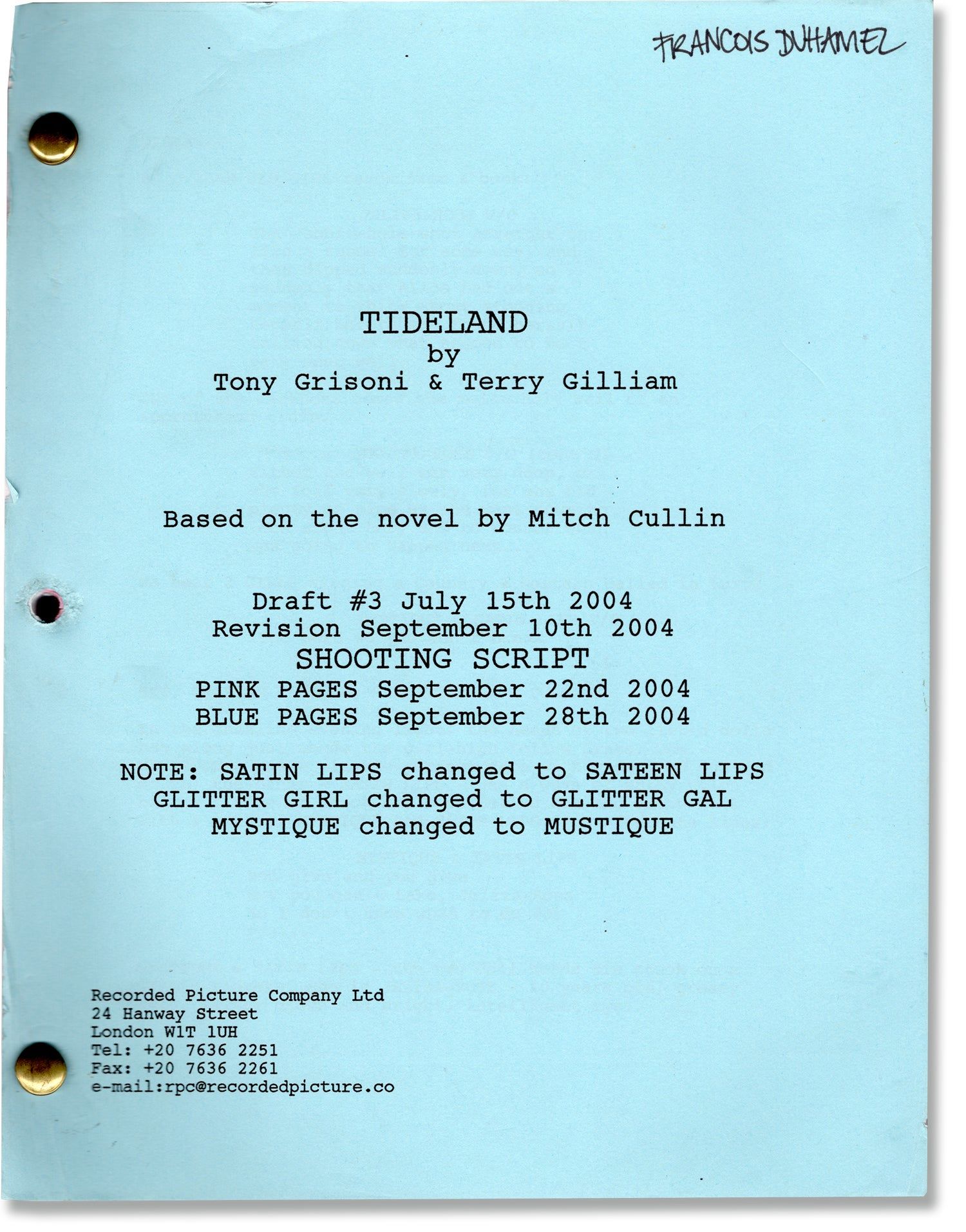 Tideland (Original screenplay for the 2005 film) by Terry Gilliam ...