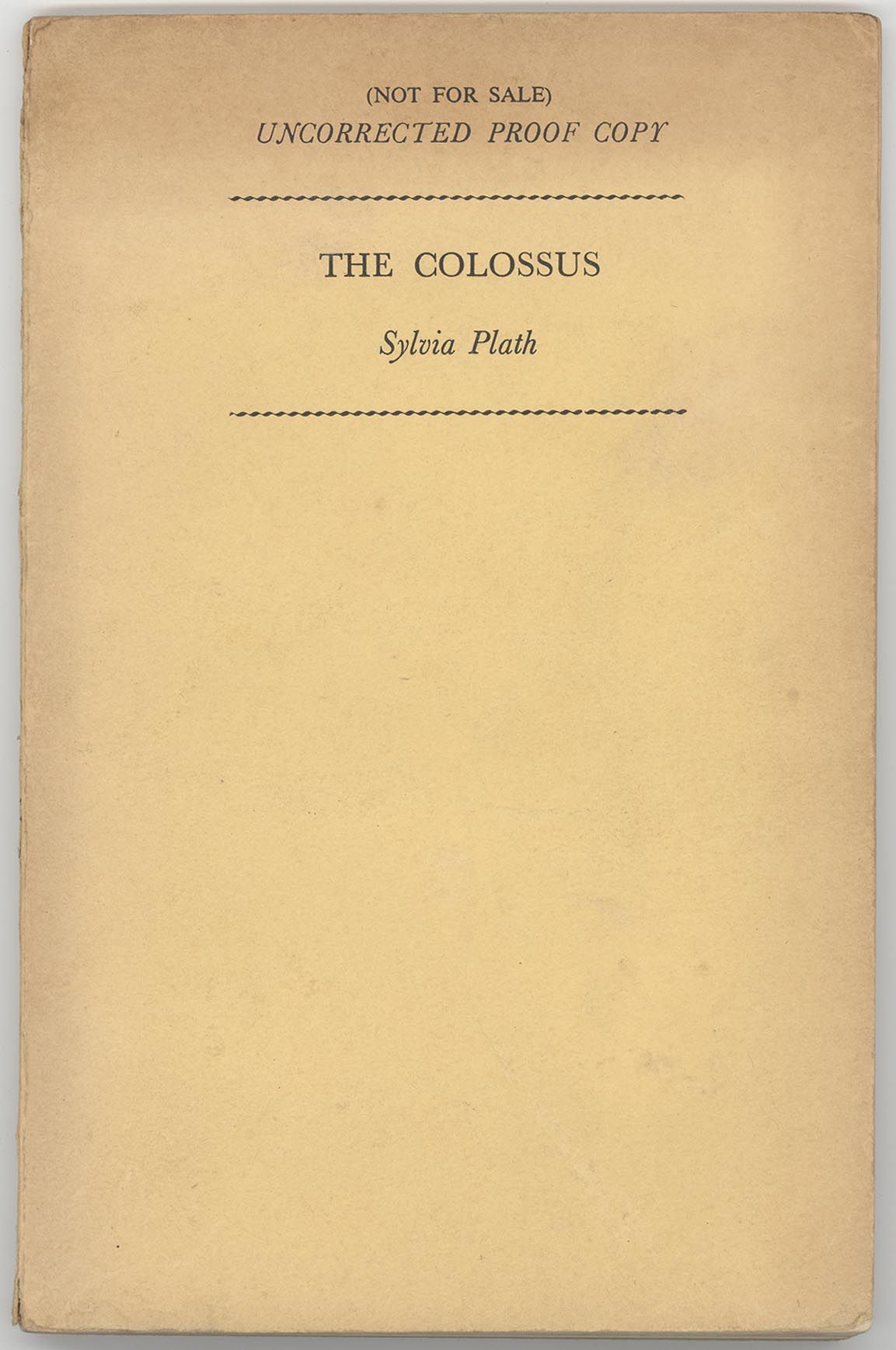 THE COLOSSUS. by PLATH, Sylvia - 1960