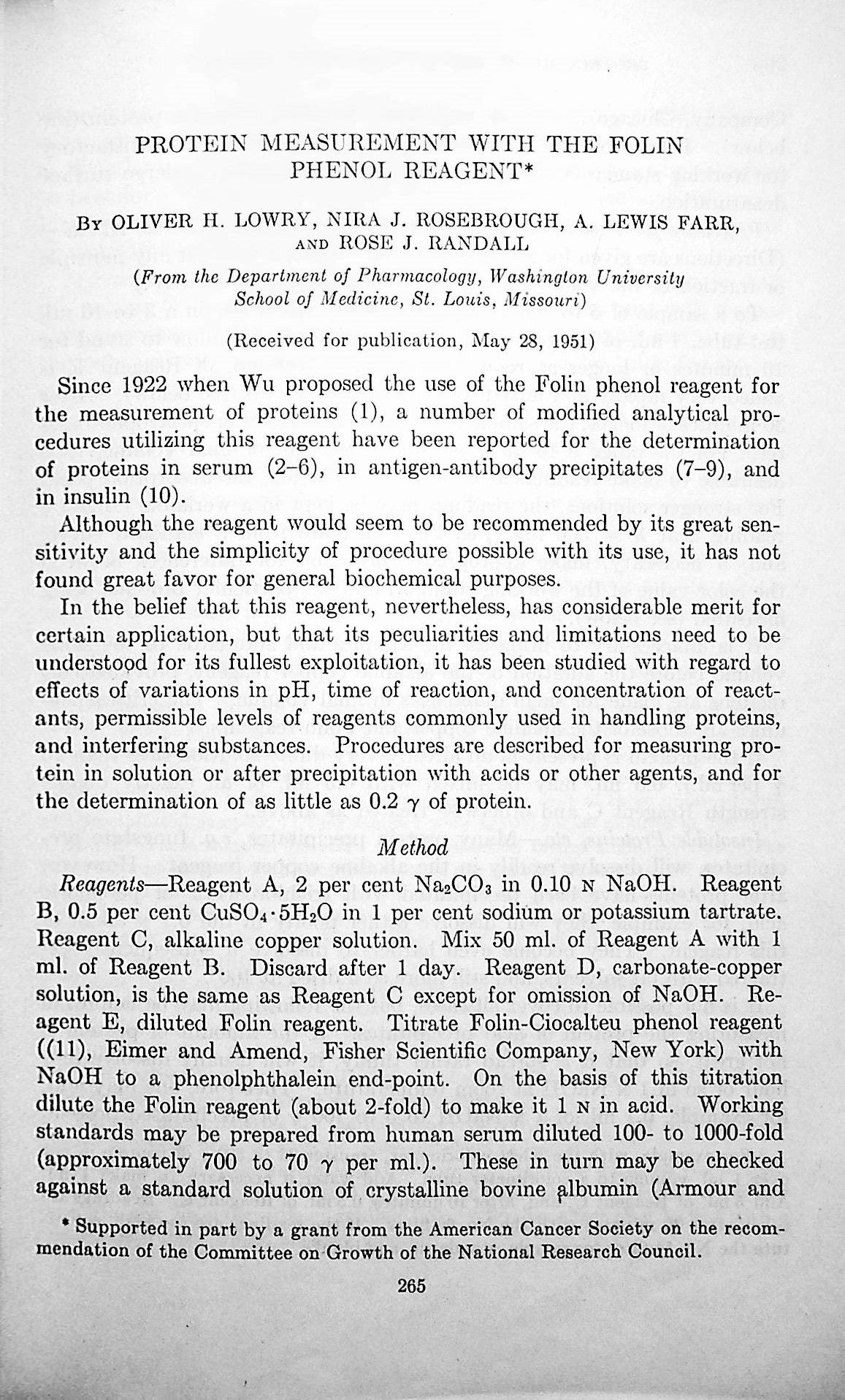 350,000 CITATIONS. Protein measurement with the folin phenol reagent IN ...
