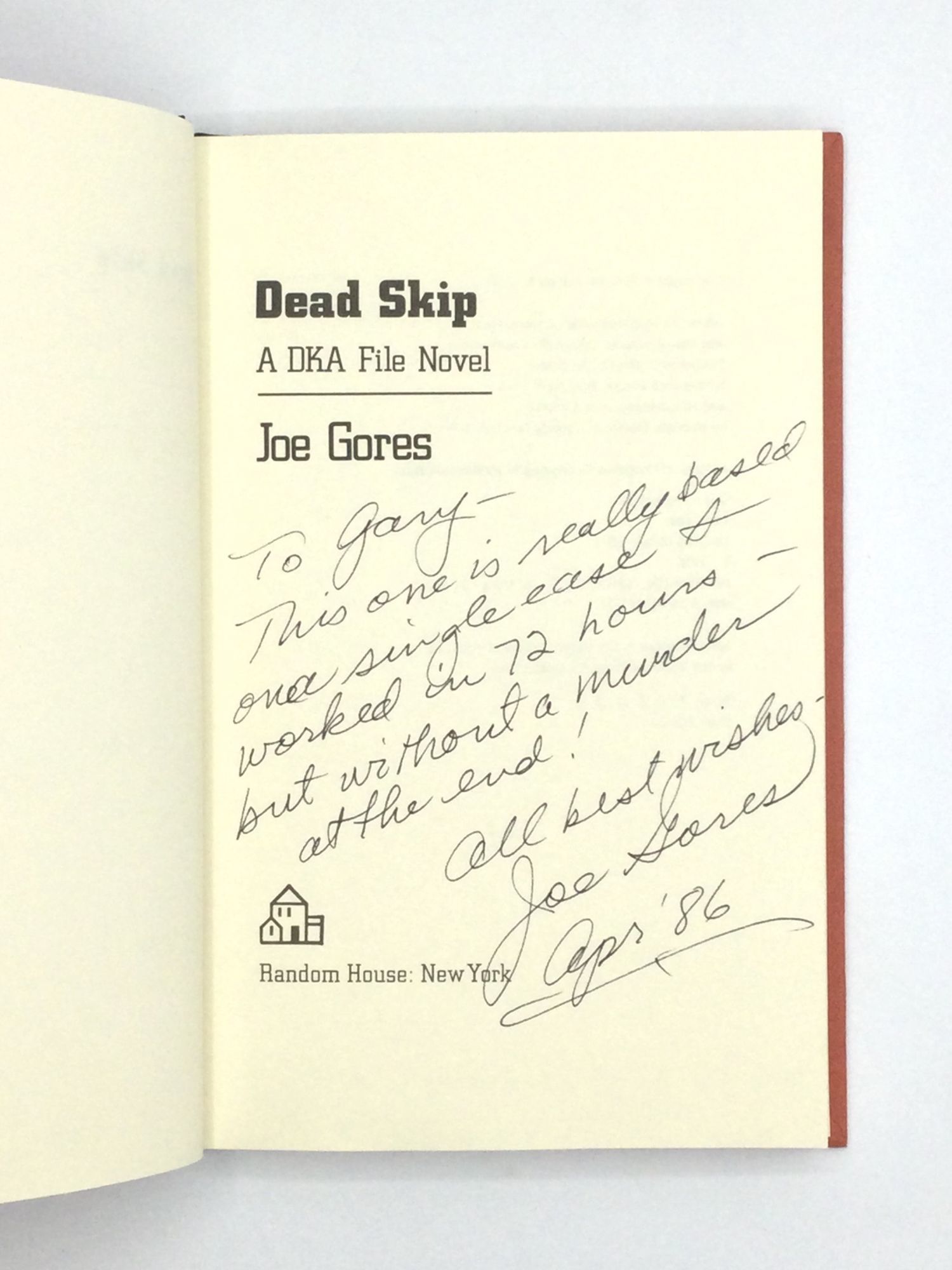 DEAD SKIP: A DKA File Novel by Joe Gores - Signed First Edition - 1972 ...
