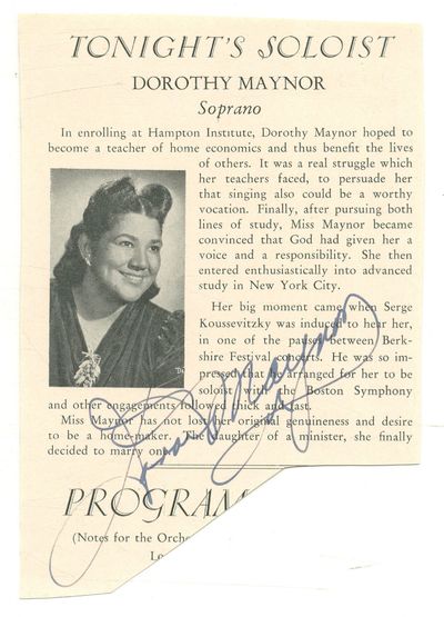 [Caption title]: Tonight's Soloist Dorothy Maynor Soprano by MAYNOR ...