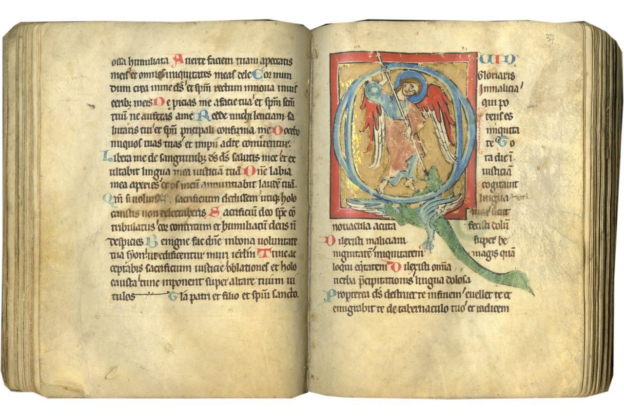 Psalter; illuminated medieval manuscript on parchment by Catholic ...