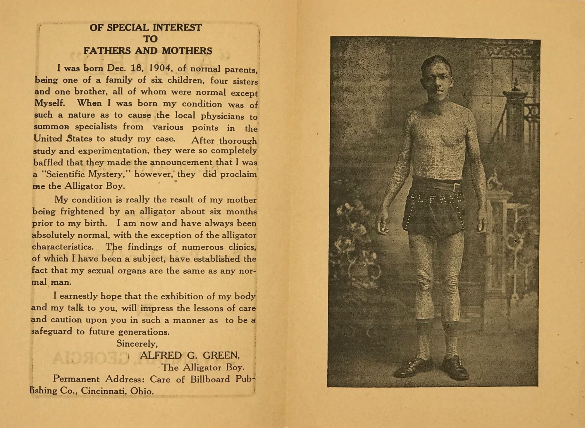 ALFRED THE ALLIGATOR BOY," Born, Raised, and Educated in Savannah ...