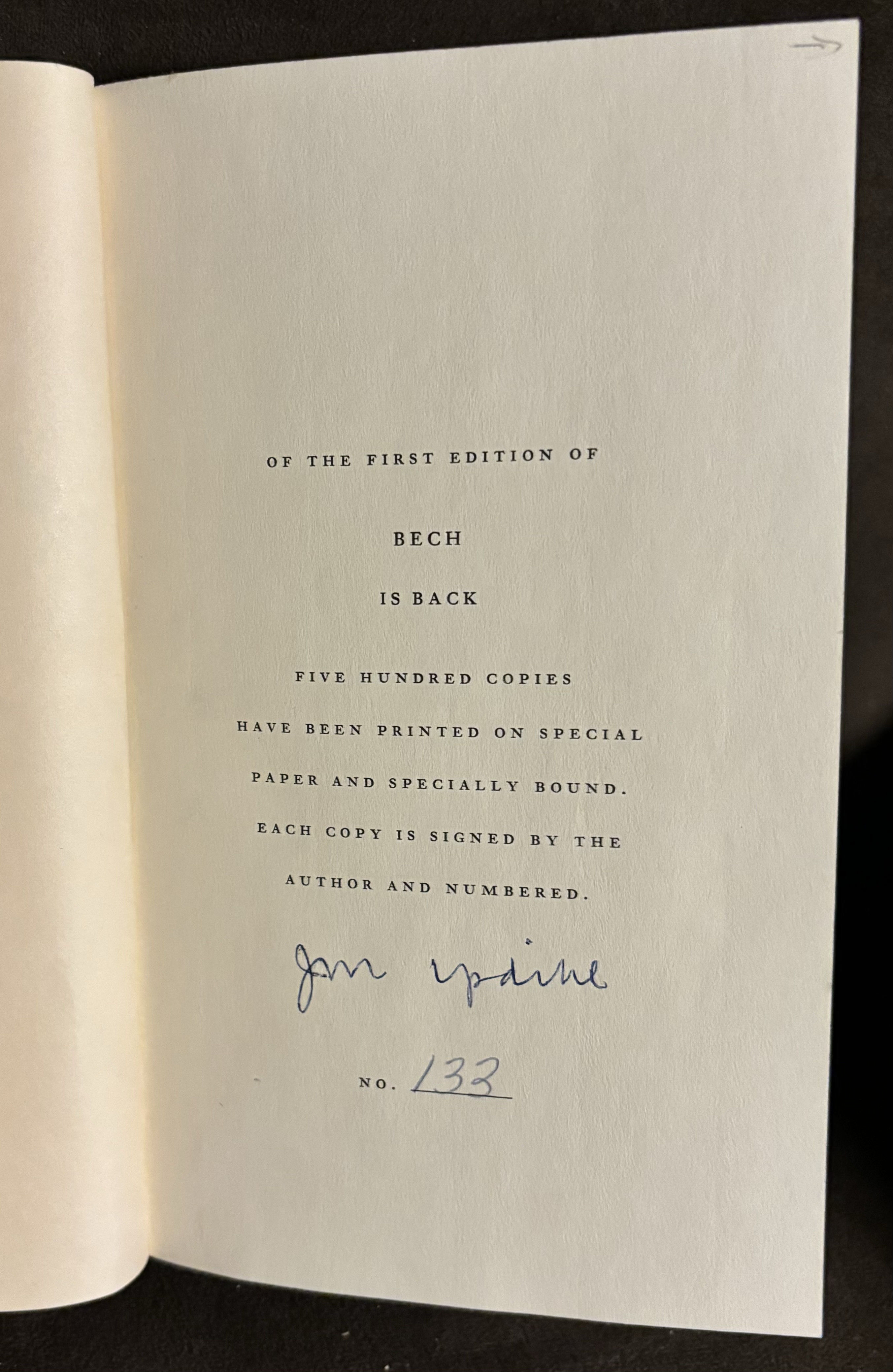 Bech Is Back (Signed/Limited) by John Updike - Signed First Edition ...