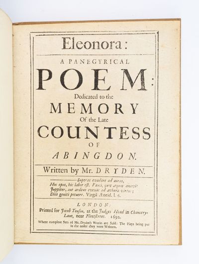 ELEONORA: A PANEGYRICAL POEM DEDICATED TO THE MEMORY OF THE LATE ...