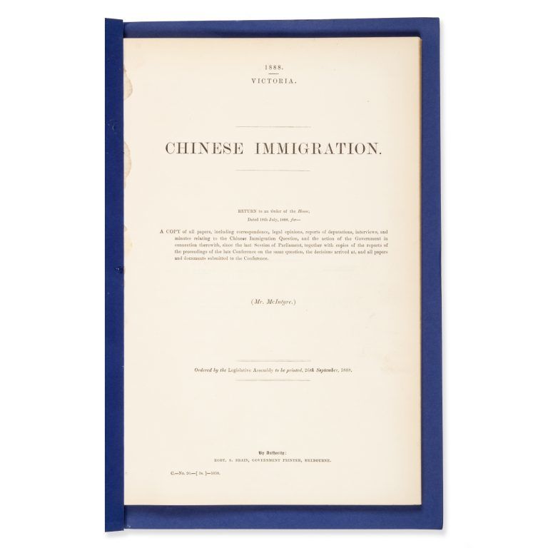 Victoria. Chinese immigration. Return to an Order of the House, dated ...