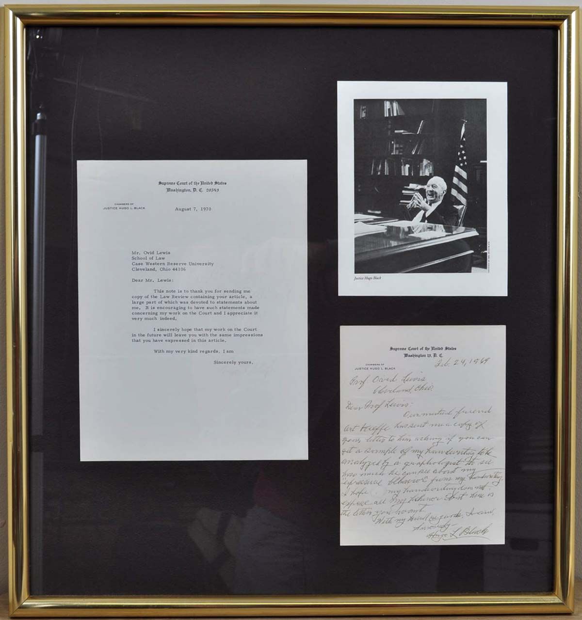 LETTER HANDWRITTEN AND SIGNED BY SUPREME COURT JUSTICE HUGO L. BLACK ...