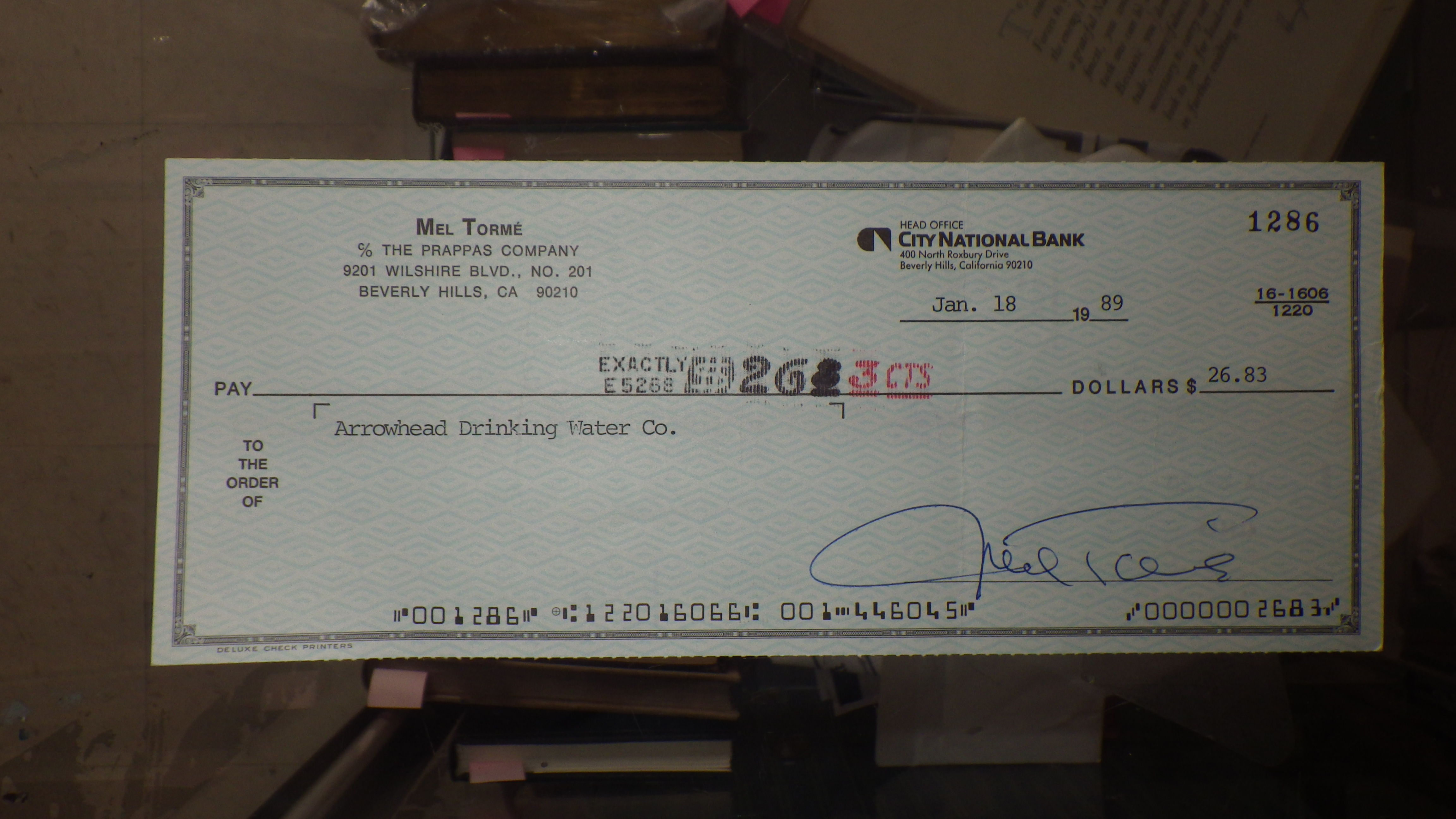 SIGNED Personalized Check by Mel Torme, Songwriter Singer of Christmas ... SIGNED Personalized Check by Mel Torme, Songwriter Singer of Christmas ...