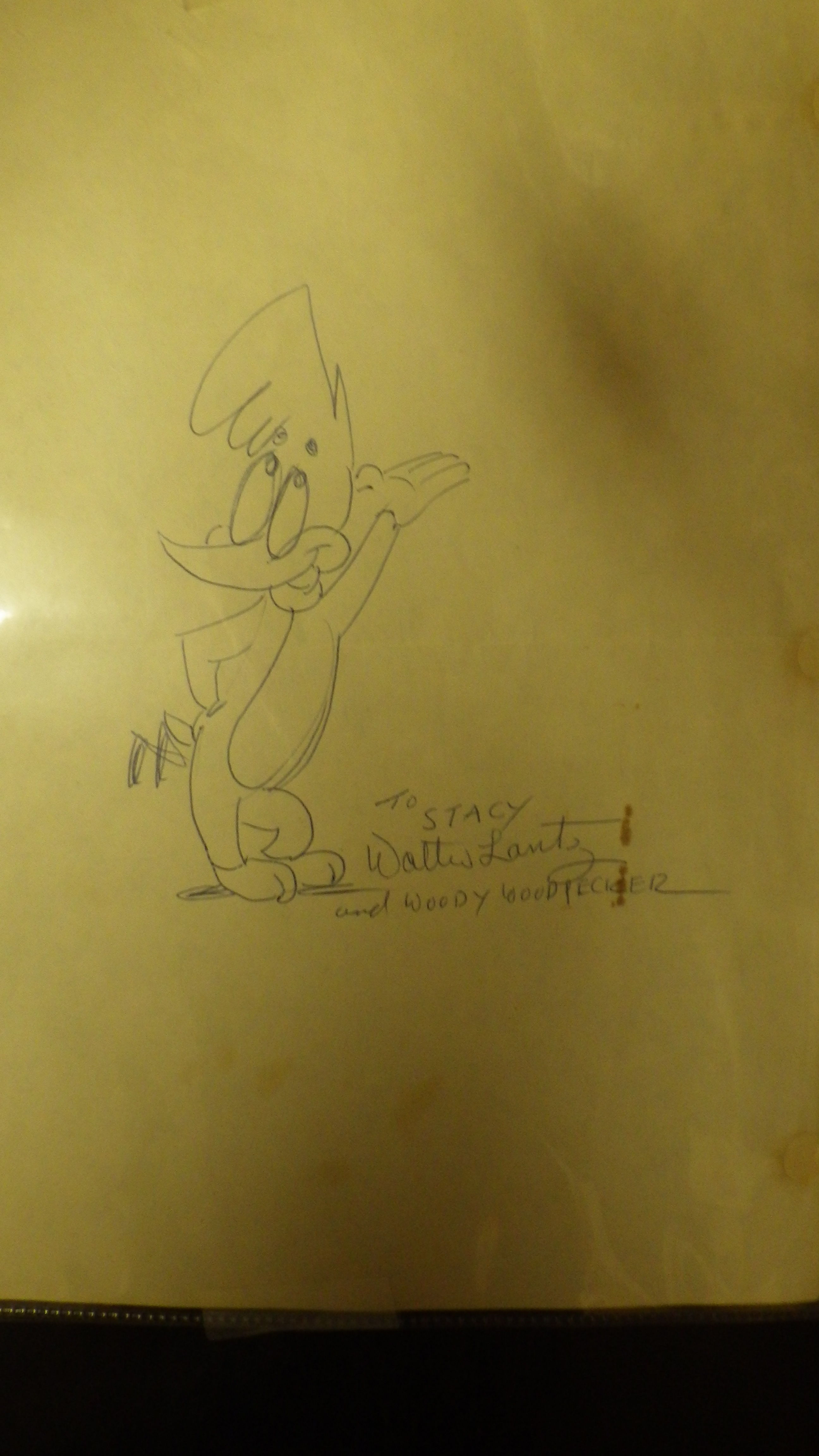 WALTER LANTZ Original Blue Pen Drawing of Woody Woodpecker with Hand ...