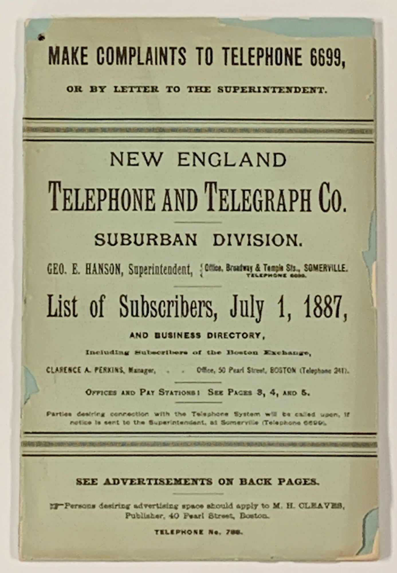 NEW ENGLAND TELEPHONE And TELEGRAPH Co. Suburban Division. LIST Of ...