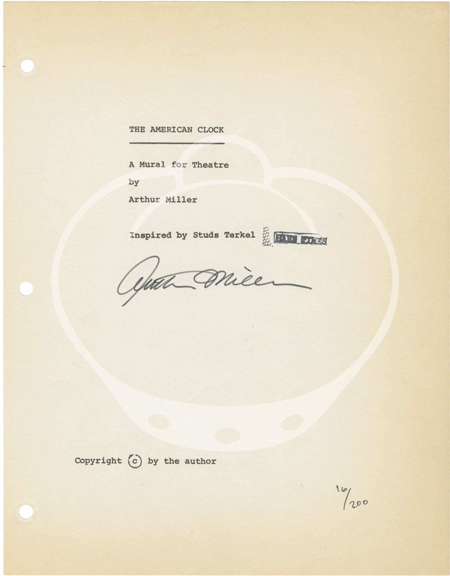The American Clock (Original script for the 1980 Broadway play, signed ...