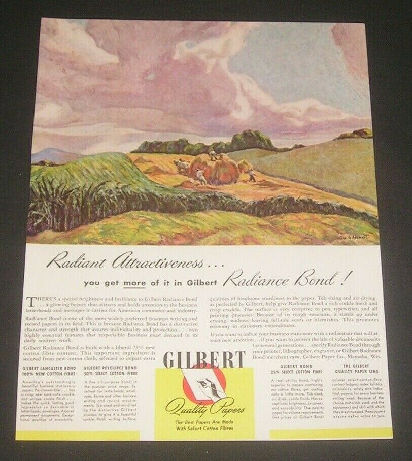 1944 Gilbert Paper Company Magazine Advertisement / Ad, George Adomeit ...