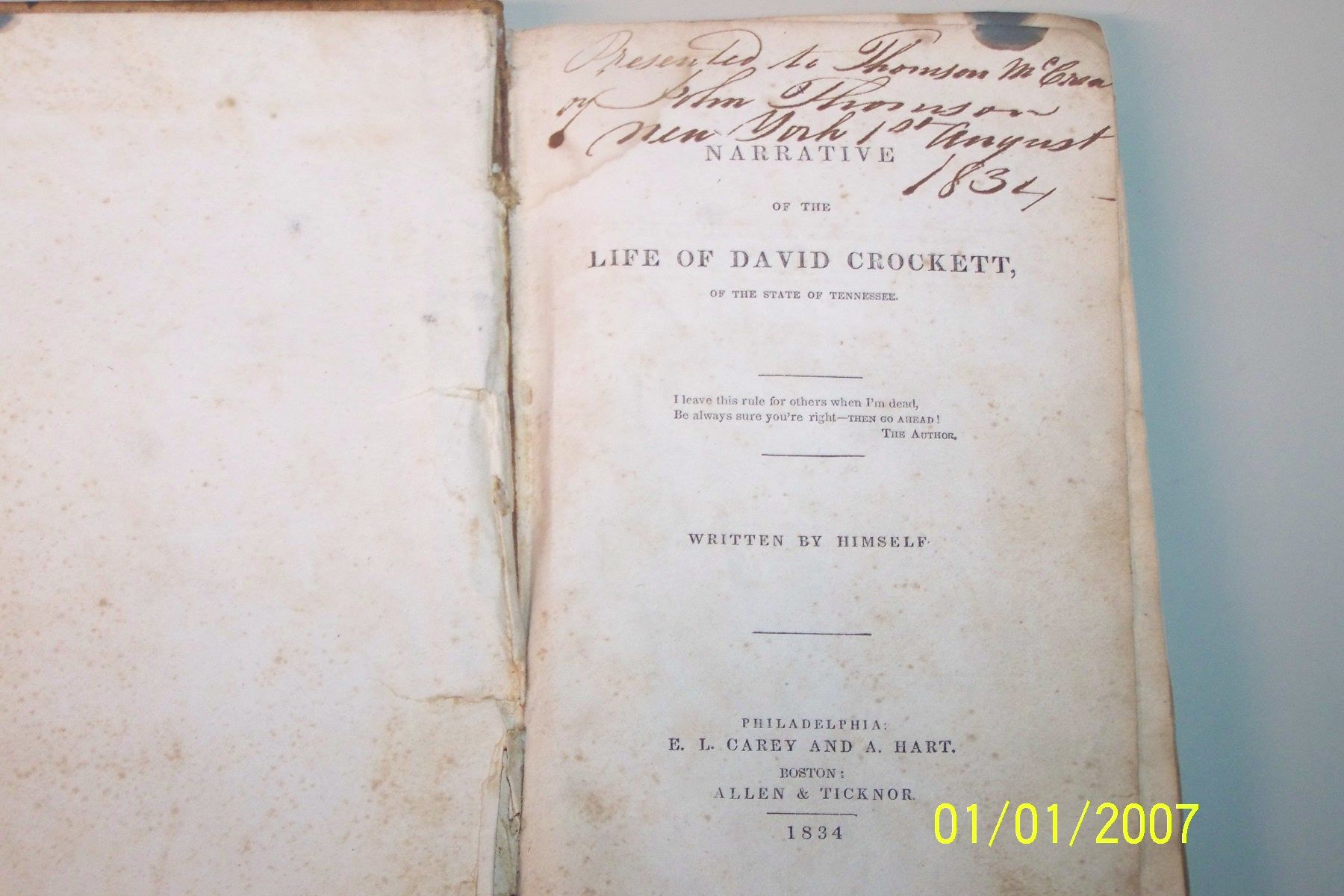 Life of David Crockett Autobiography | Biblio