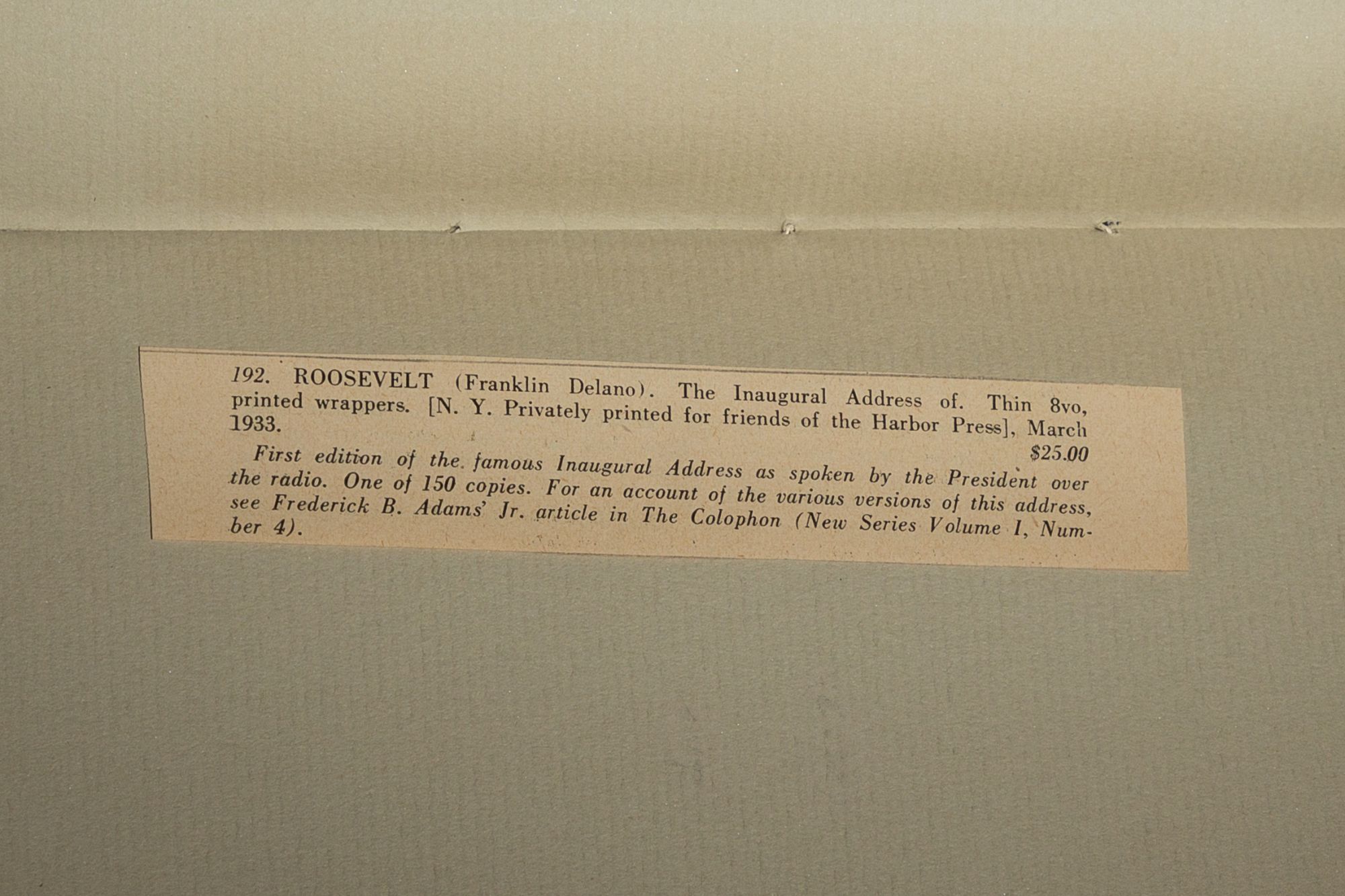 The Inaugural Address Of Franklin Delano Roosevelt, Thirty-Second ...