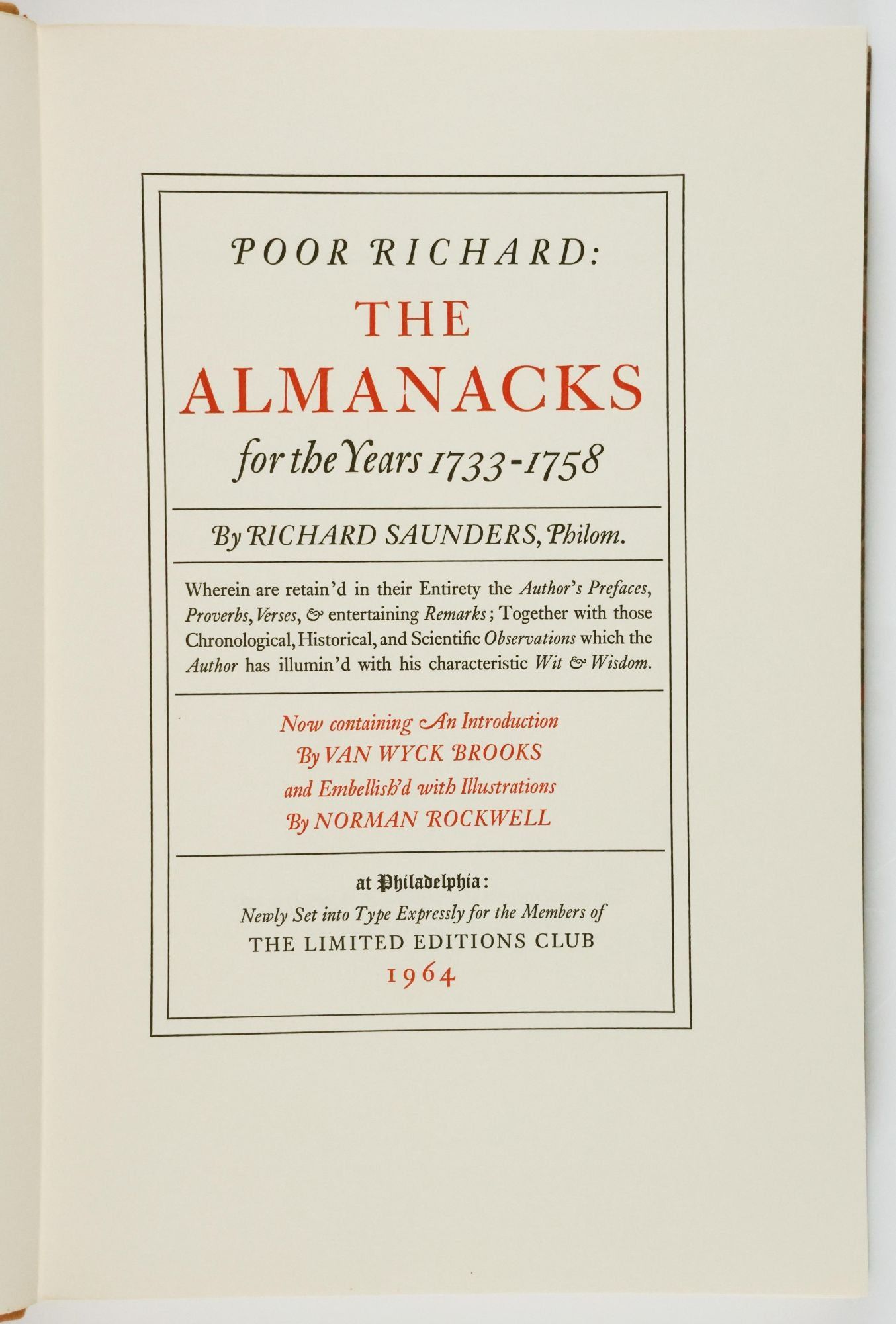 Poor Richard: The Almanacks for the Year 1733–1758 [SIGNED] by Saunders ...