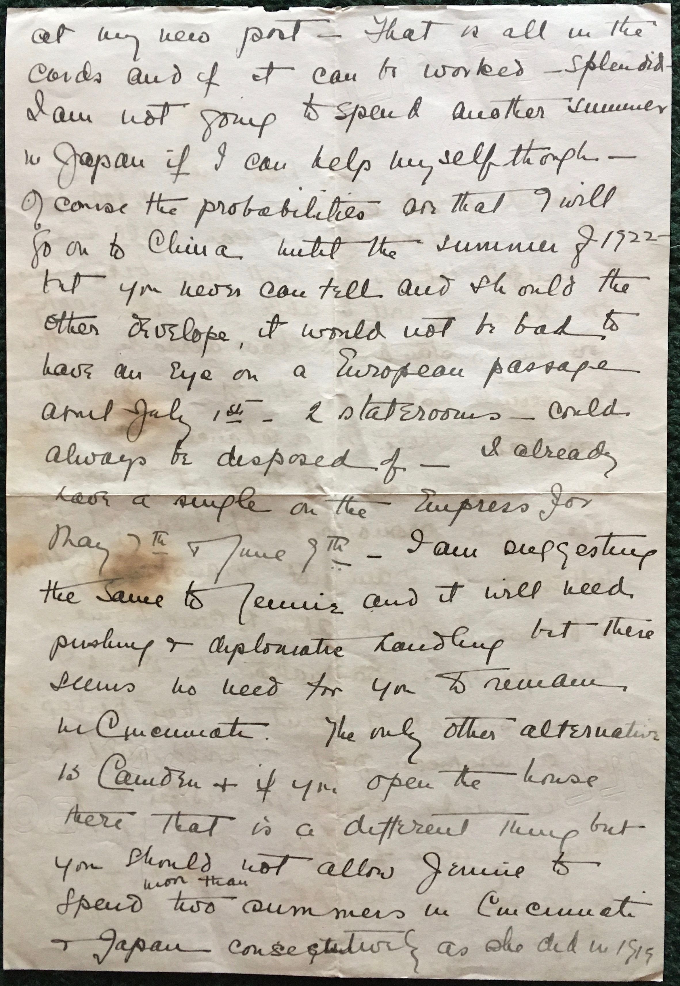 Letter from Embassy in Tokyo 1920 by Myron Arms Hofer | 1920 | Biblio