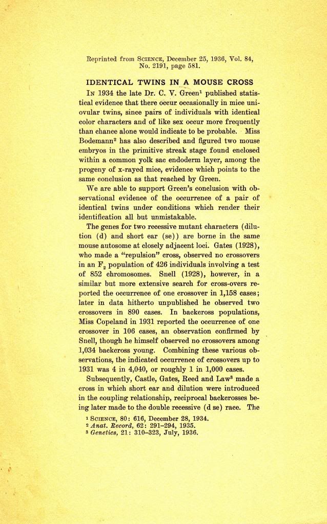 Identical Twins in a Mouse Cross by Castle, W.E., Gates, W.H., Reed, S ...