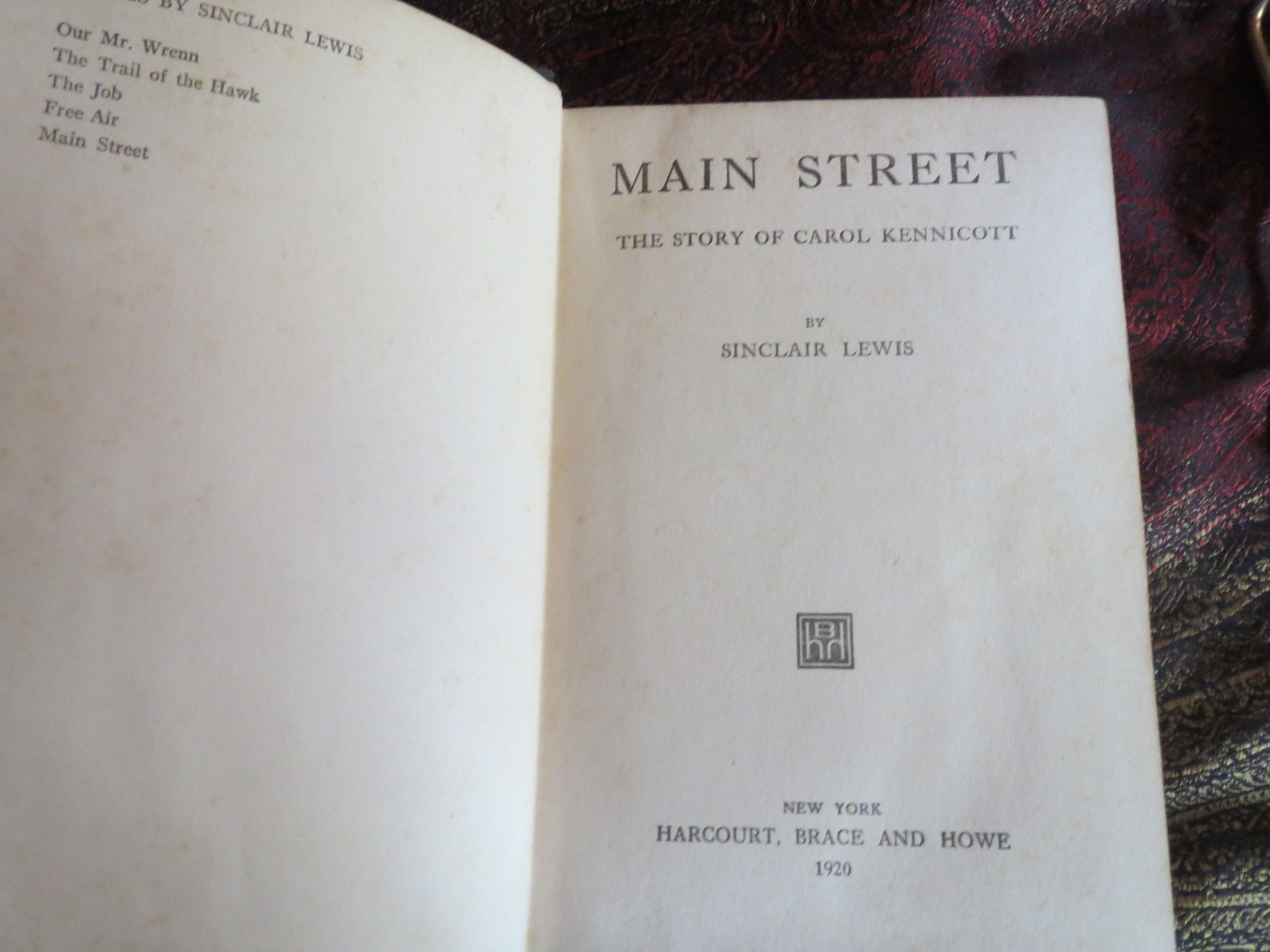 Main Street by Sinclair Lewis | Hardcover | 1920 | Harcourt, Brace | Biblio