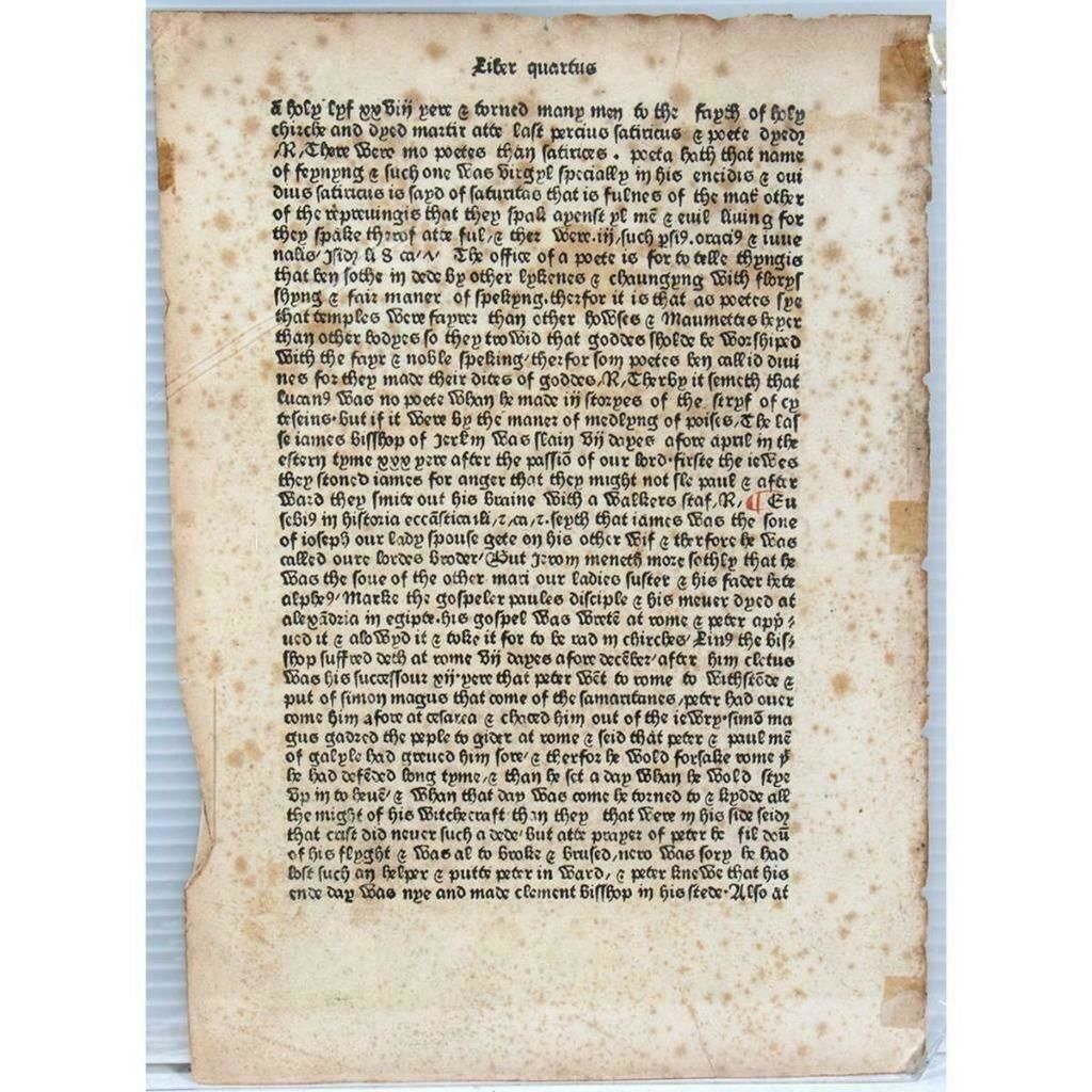 An Original page (Leaf) From the Polycronicon Printed by William Caxton ...