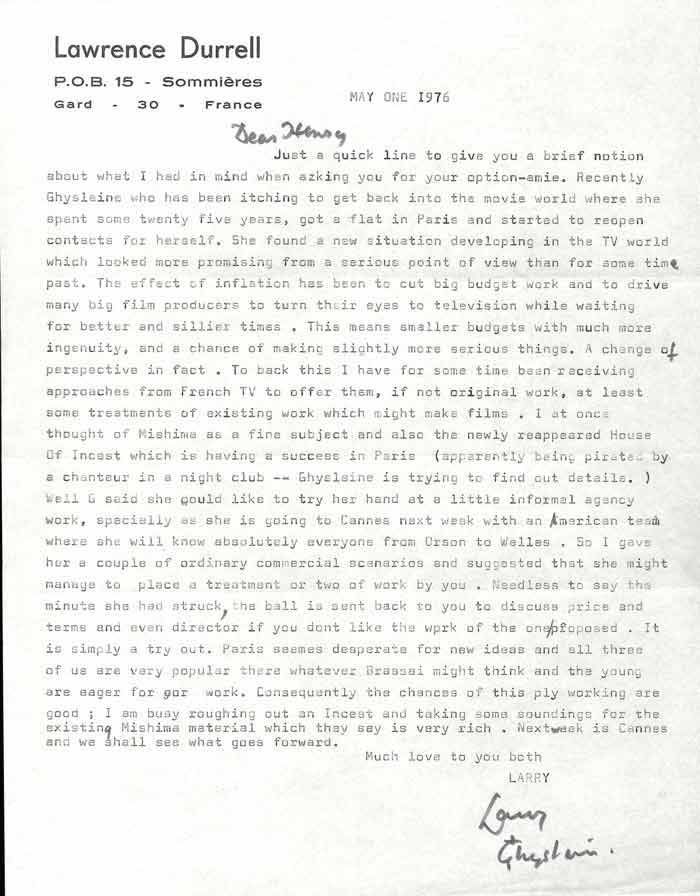 BIBLIO | 13 TLS, 1 ALS FROM LAURENCE DURRELL TO HENRY MILLER, 1975-1979 ...