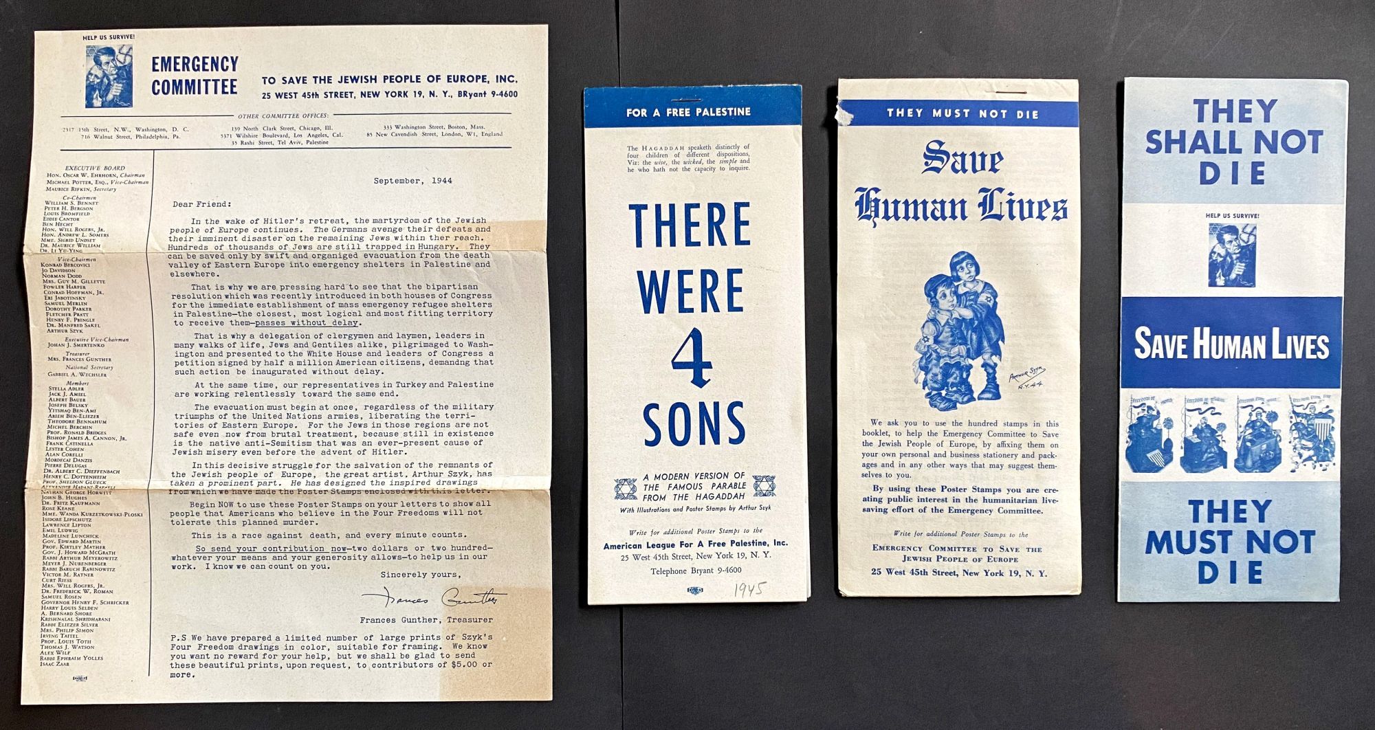 [FOUR SETS OF STAMPS DESIGNED BY ARTHUR SZYK, WITH RELATED LETTER AND ...