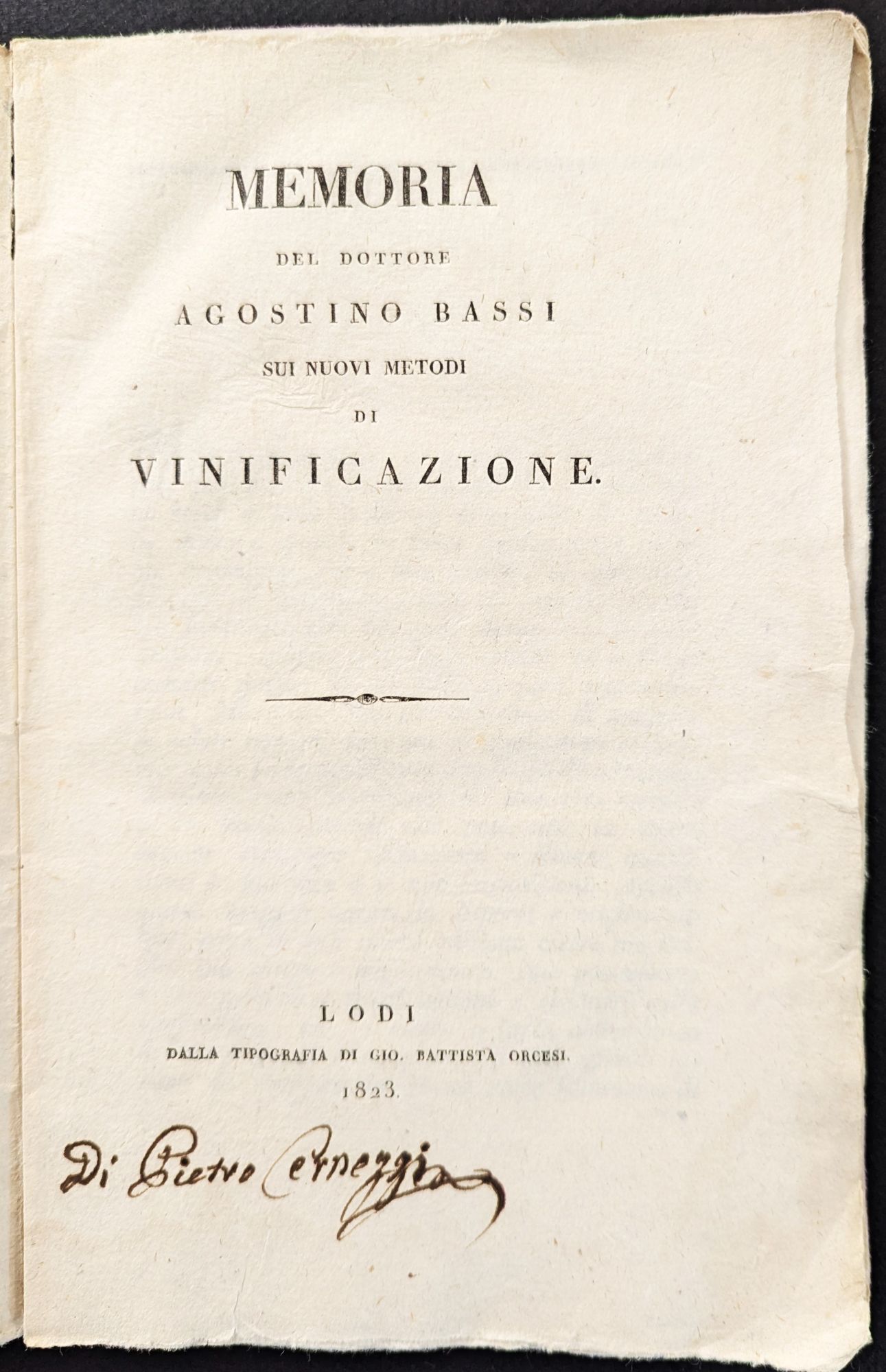 [COOKERY & VITICULTURE] Memoria del dottore Agostino Bassi sui nuovi ...