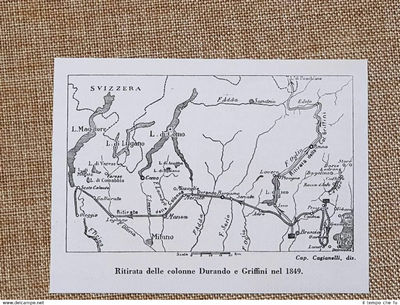 Risorgimento in Italia Carta mappa ritirata colonne Durando e Griffini ...