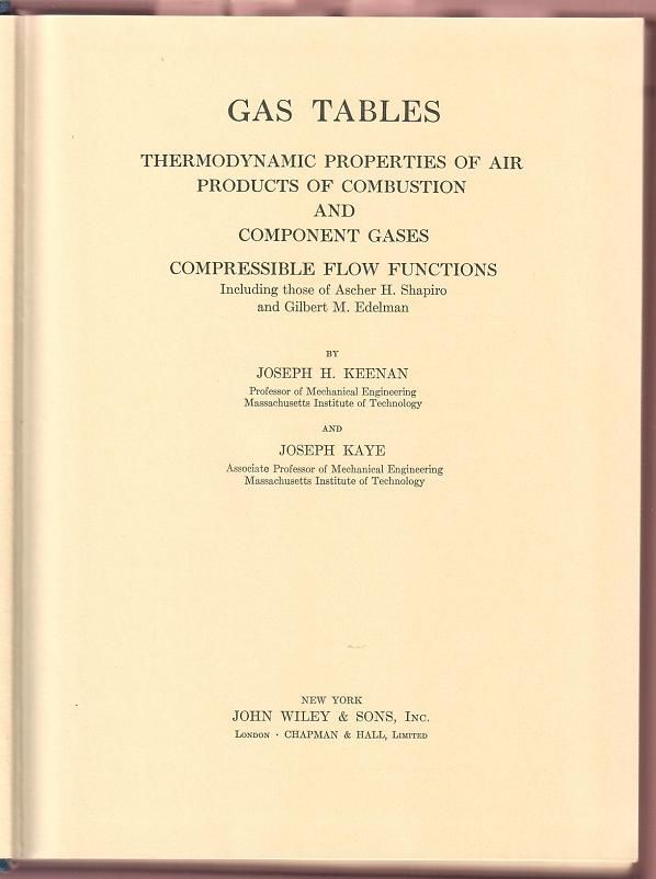 Gas Thermodynamic Tables