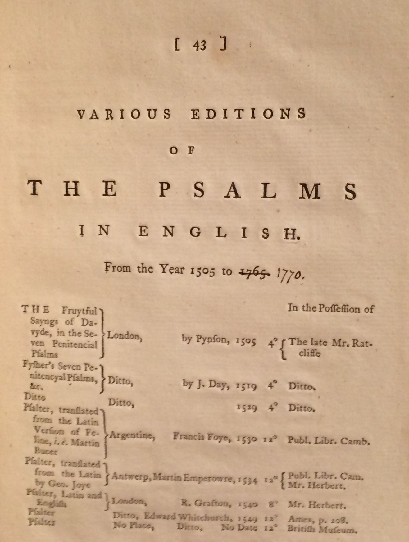 A List of Various Editions of the Bible, and Parts thereof, in English ...