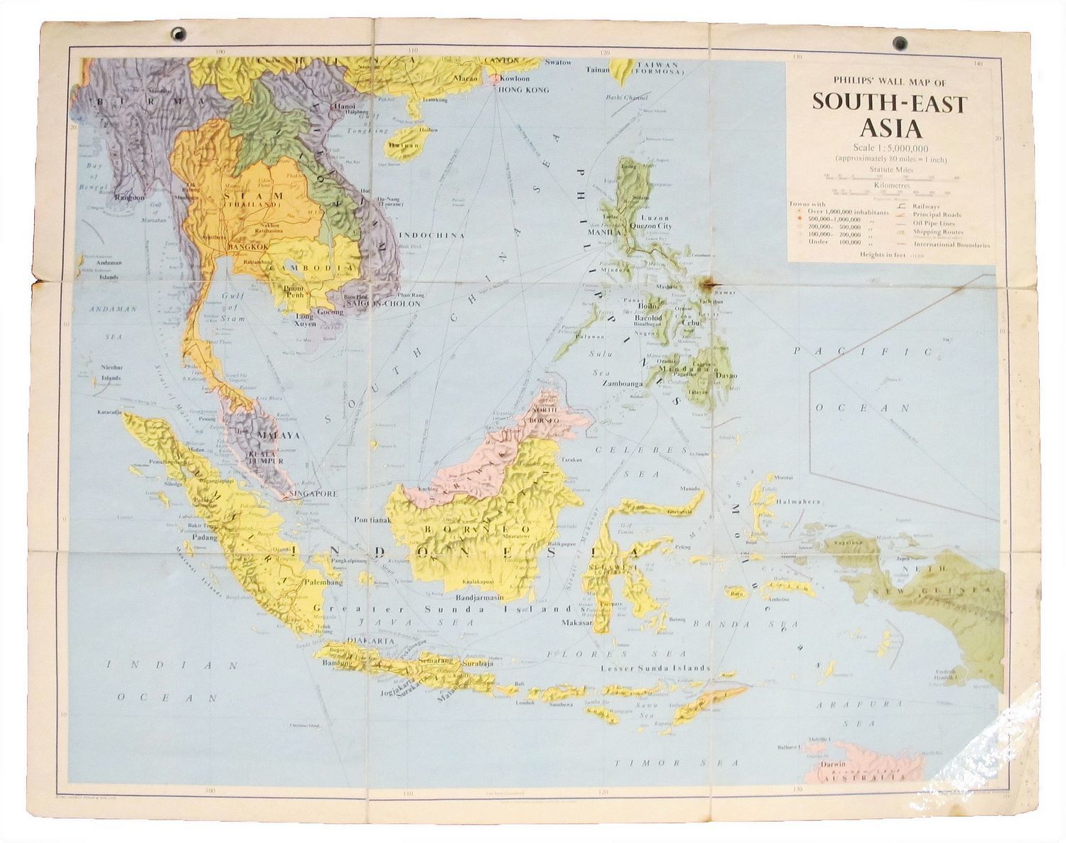 Philips' Wall Map of South-East Asia. Scale 1;5,000,000 (approximately ...