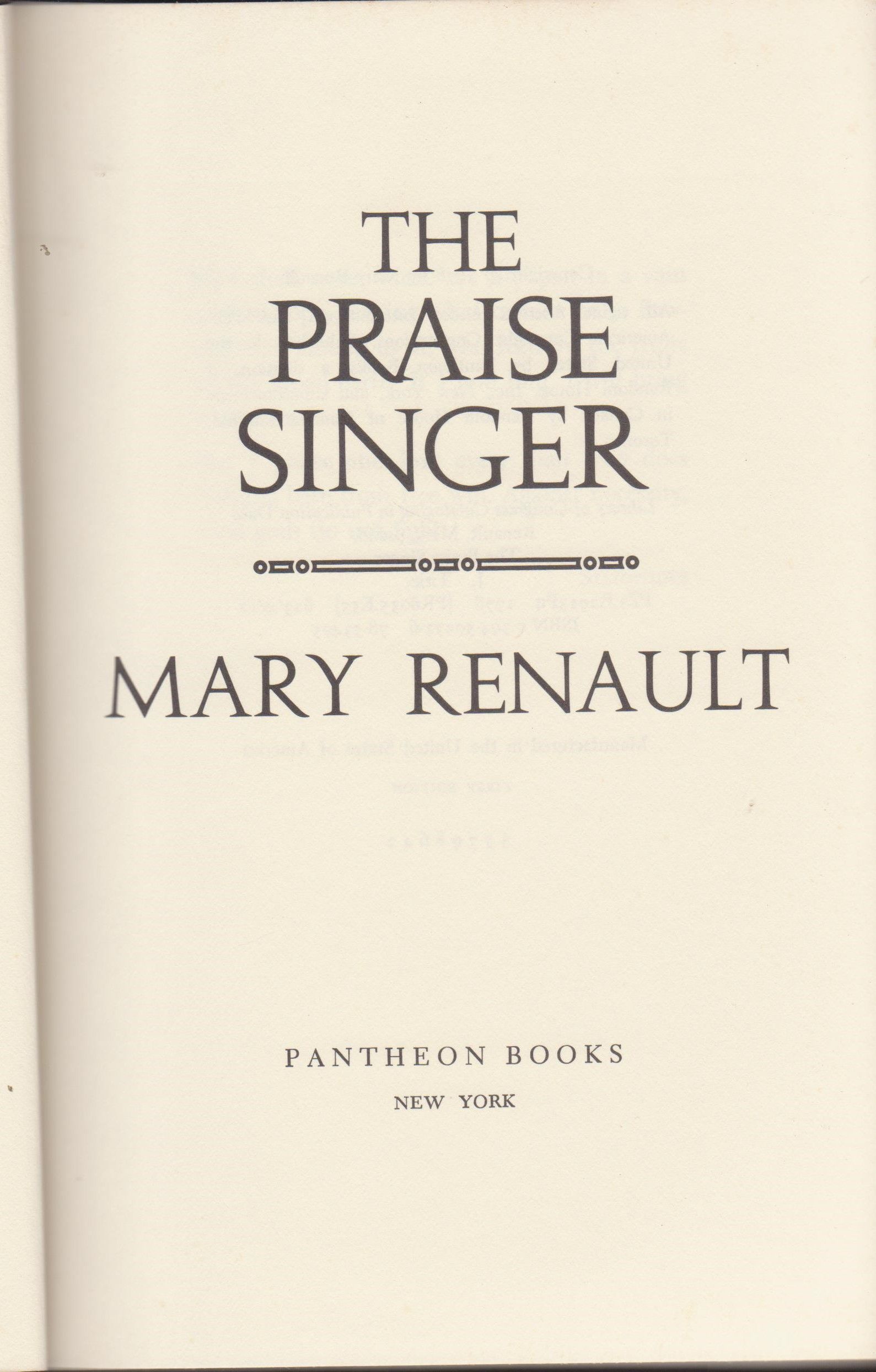 BIBLIO | The Praise Singer by Mary Renault | Hardcover | 1978 ...